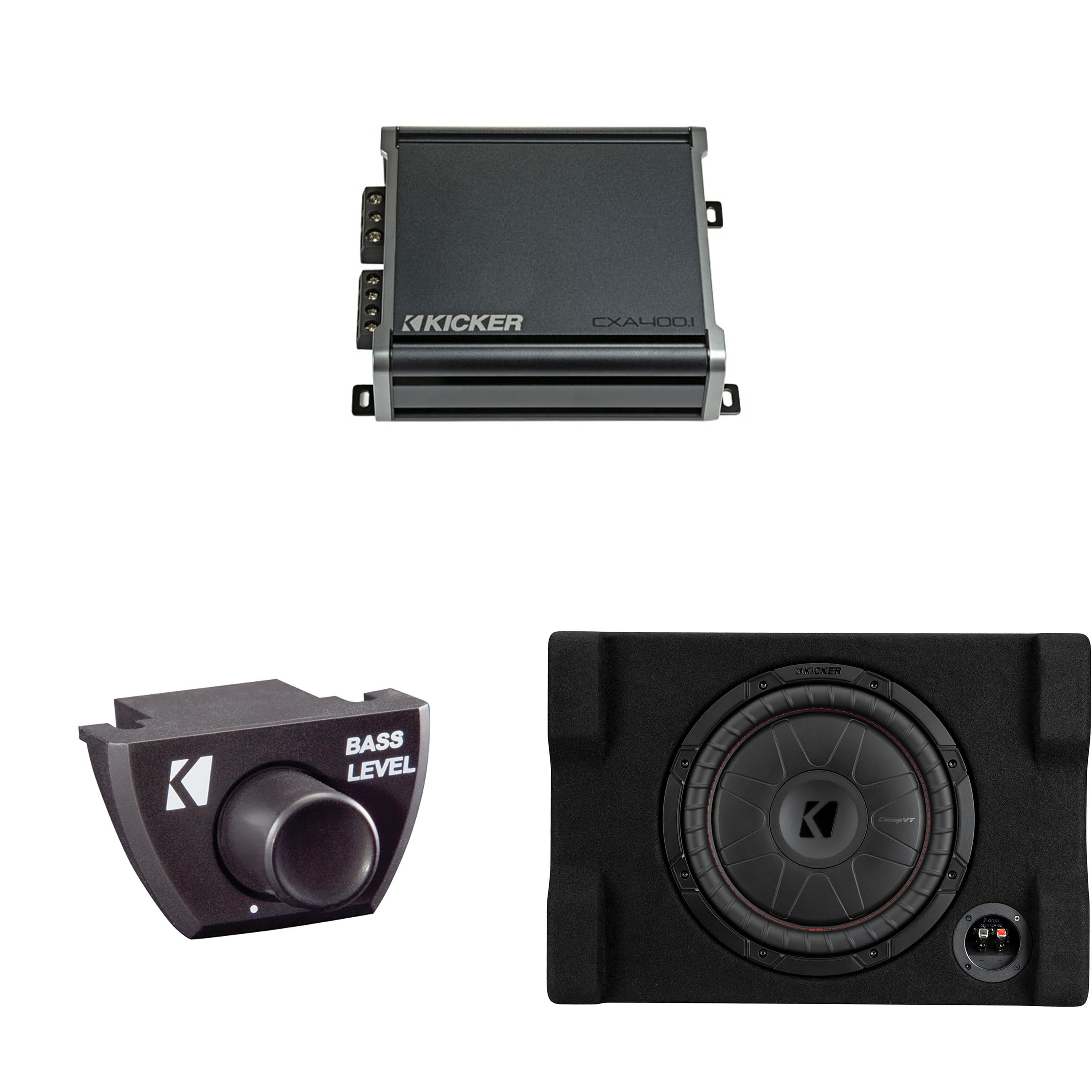 Kicker 52CVTDF122 CVTDF 12" Sub Down Firing enclosure w/ 400 Watt Amp ...