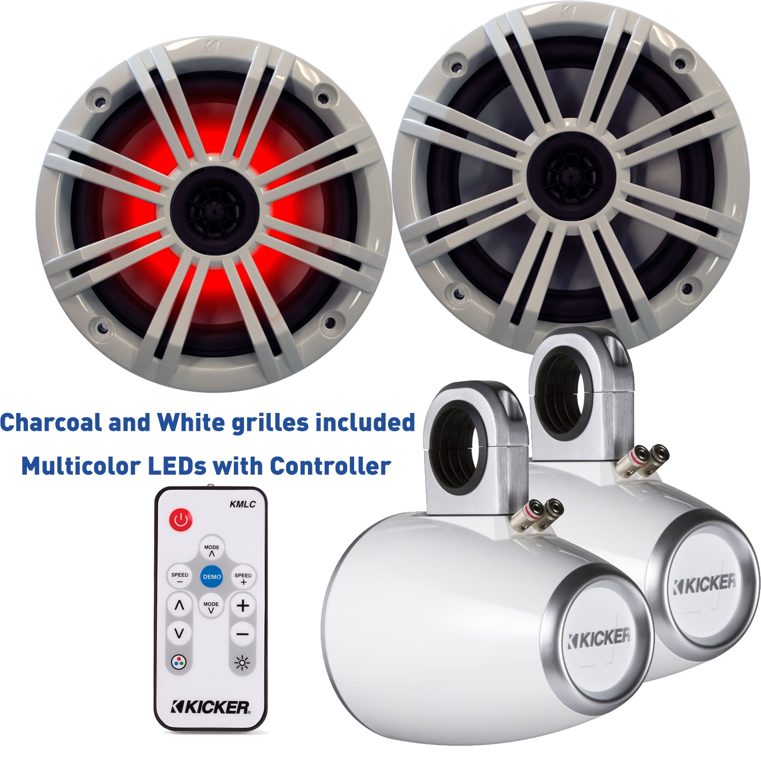 Kicker 6.5 Inch KM-Series Marine Speaker Bundle 41KM654LCW with White ...