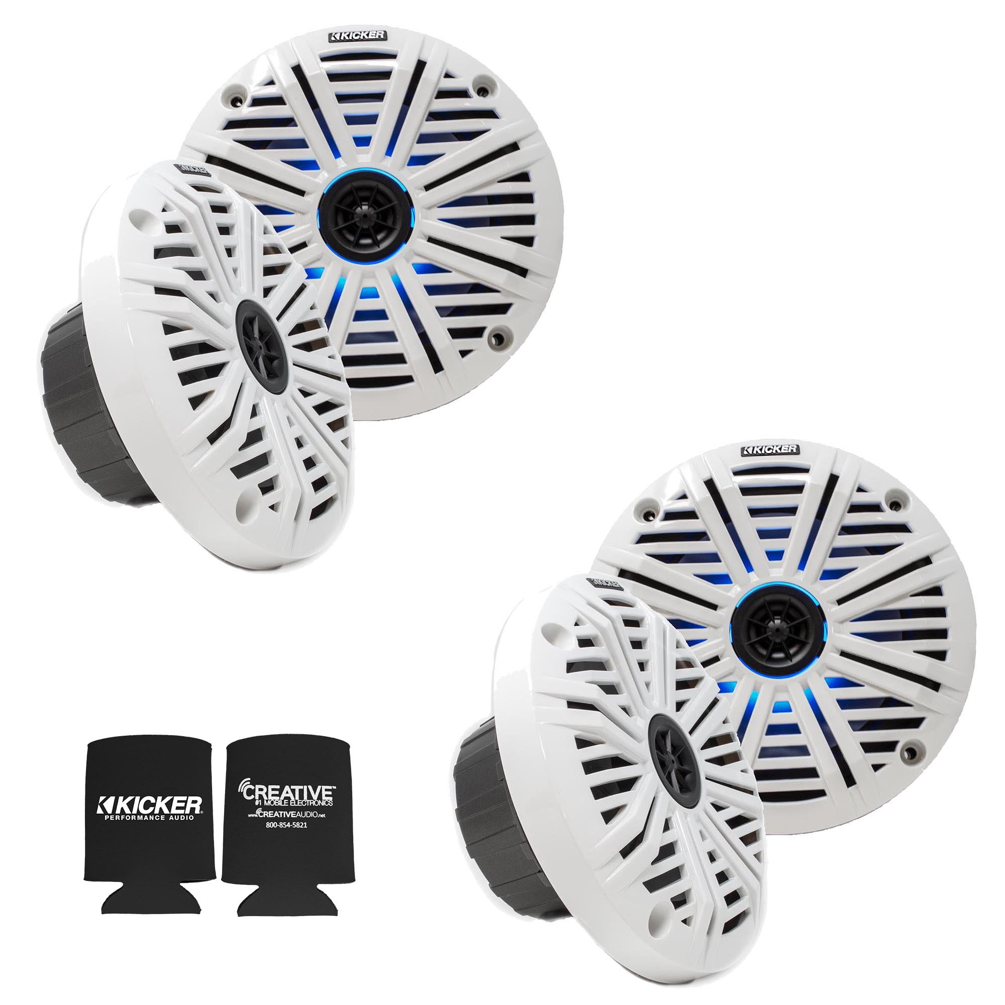 Kicker 6.5" LED Marine Speakers (2 Pair) White Salt Water Grills OEM ...
