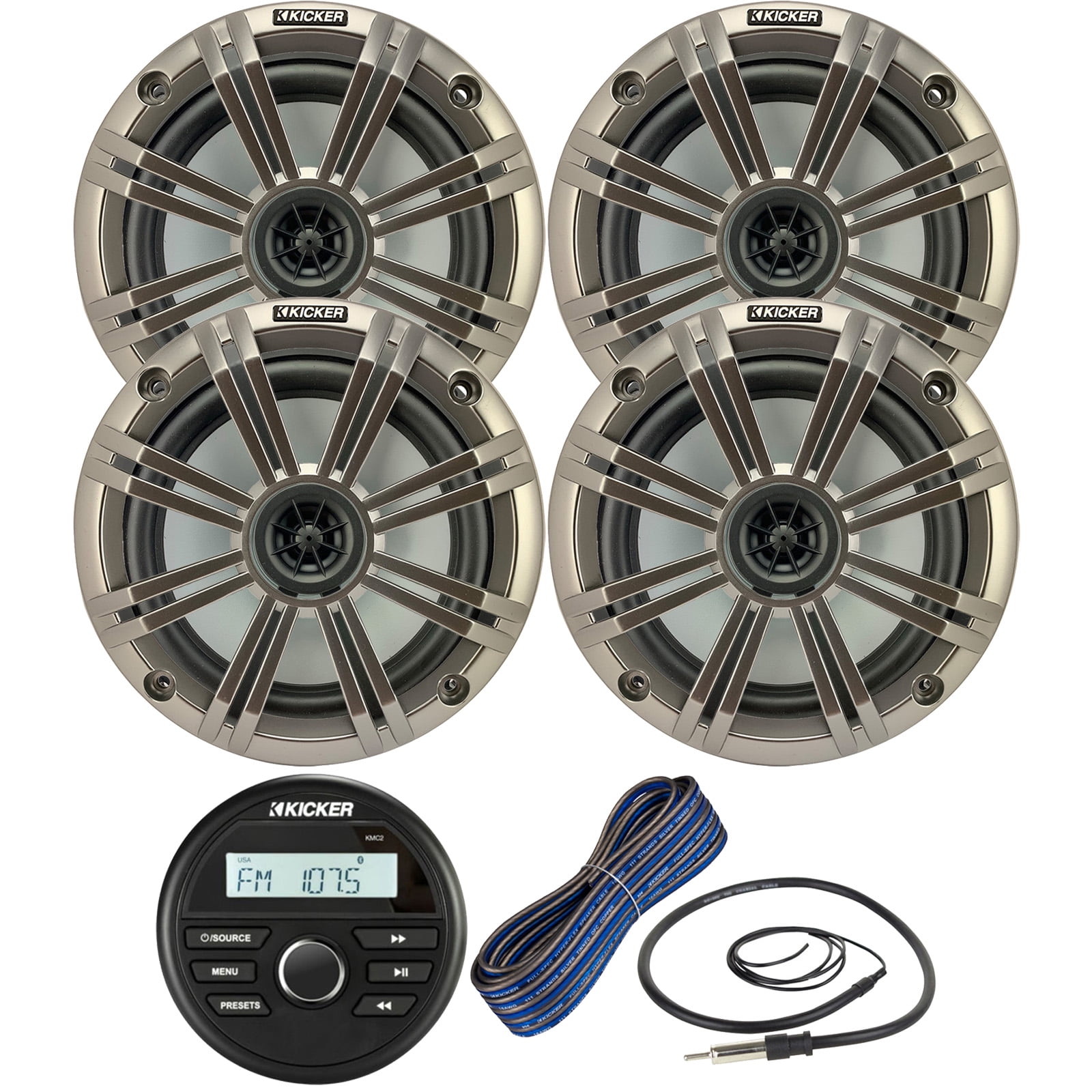 Kicker All-Weather Marine Gauge Style Bluetooth USB Stereo Receiver ...