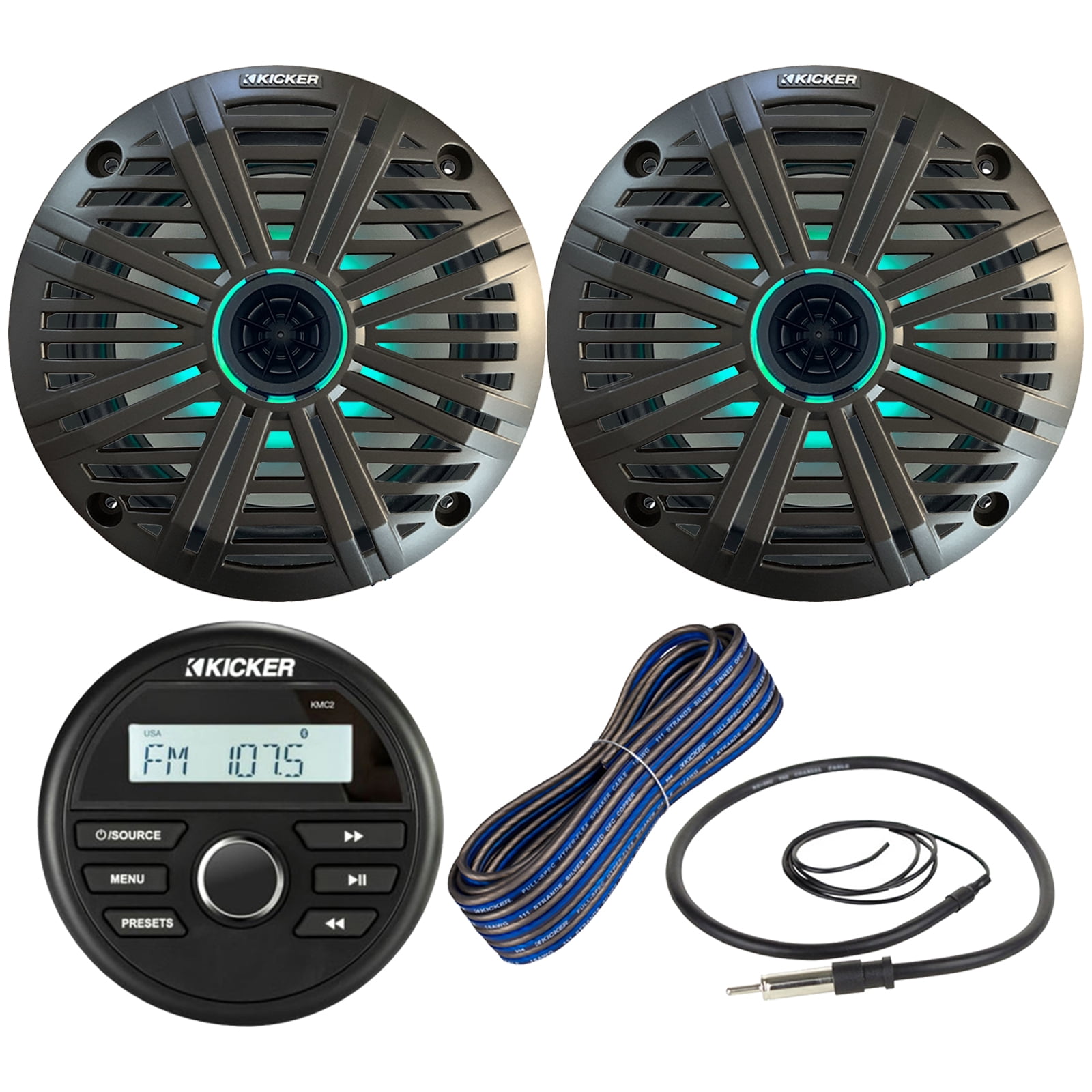 Kicker All-Weather Marine Gauge Style Bluetooth USB Stereo Receiver ...