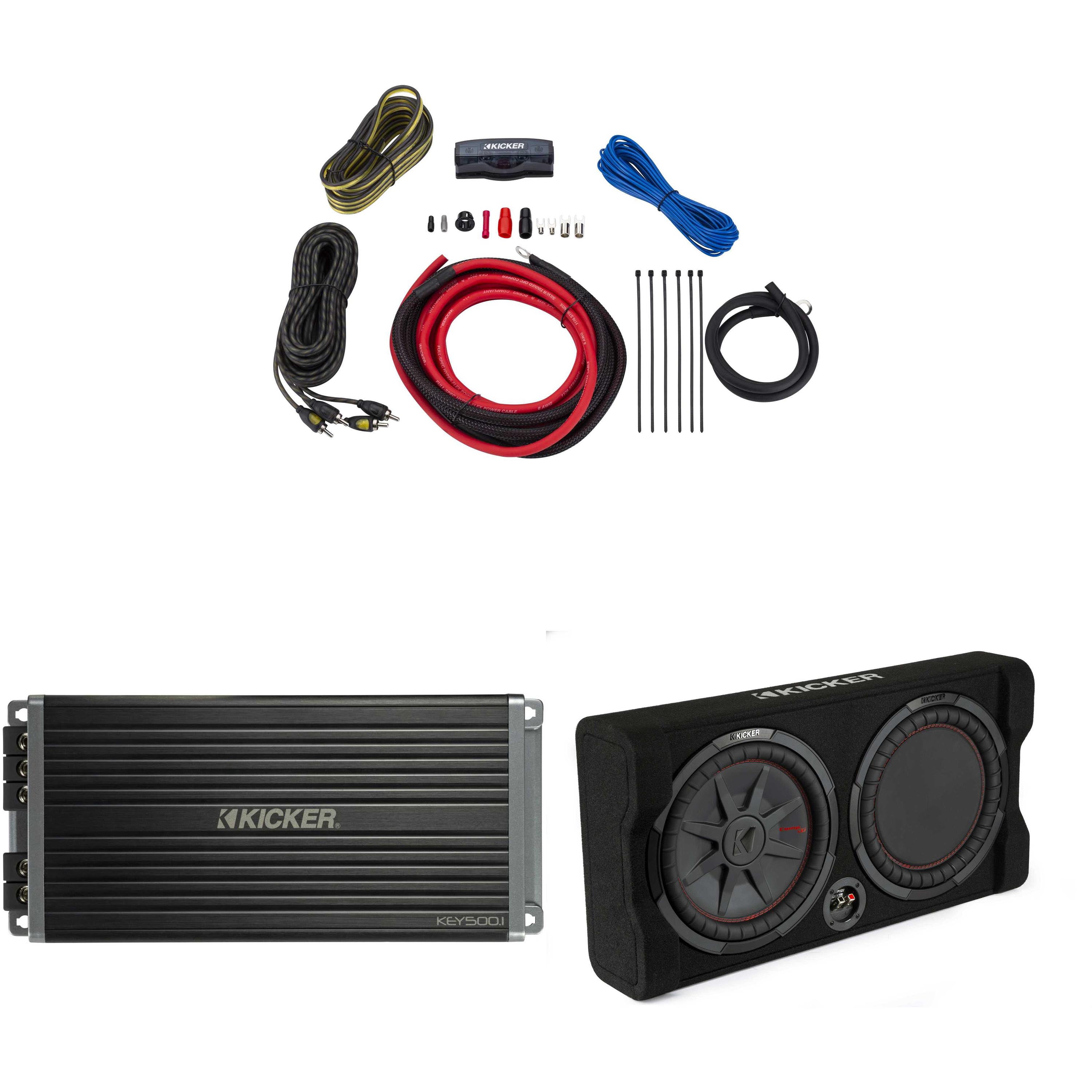 Kicker Comp RT 12" Subwoofer Enclosure Package + 47KEY5001 Amp, Amp ...