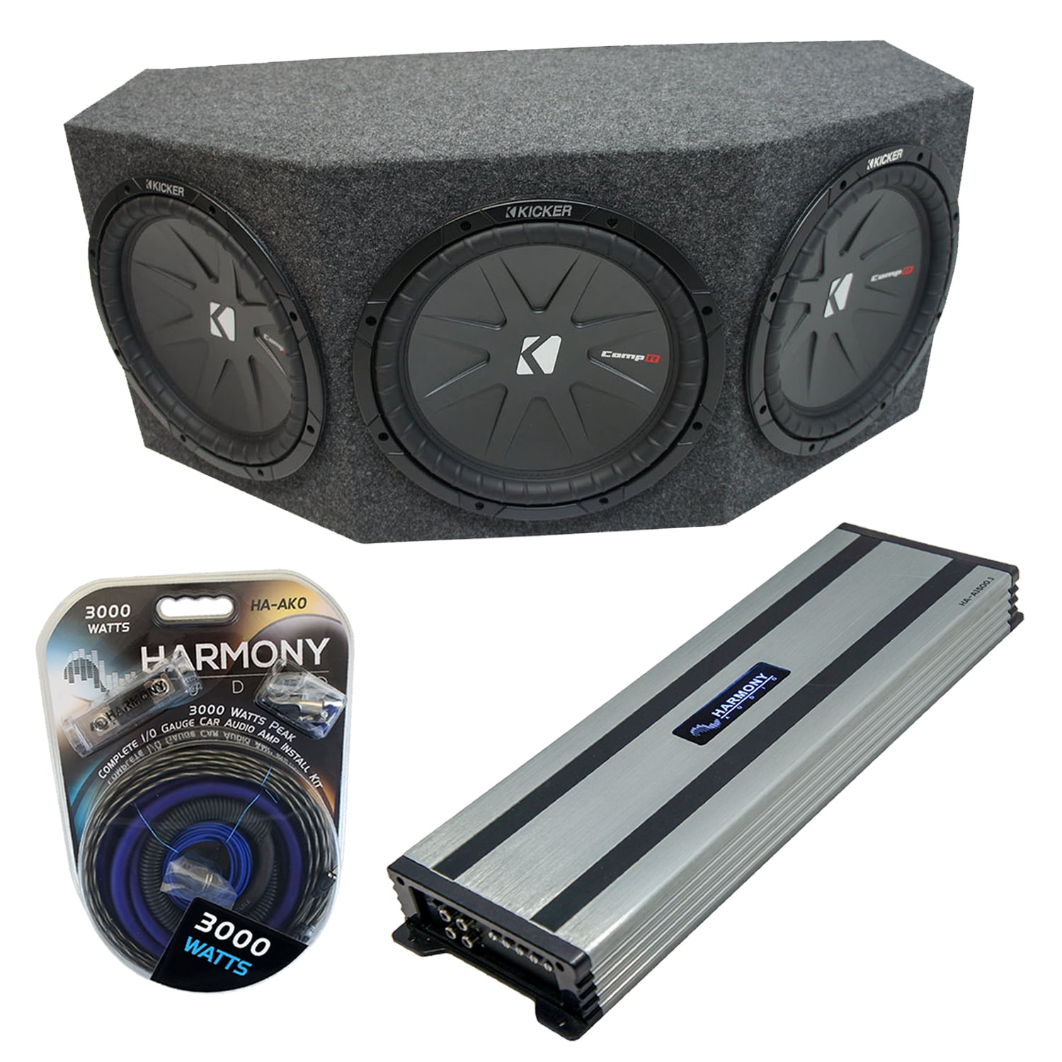 Kicker CompR CWR10 Triple 10 Subwoofer Loaded 1500 Watt Sub Box & HA ...