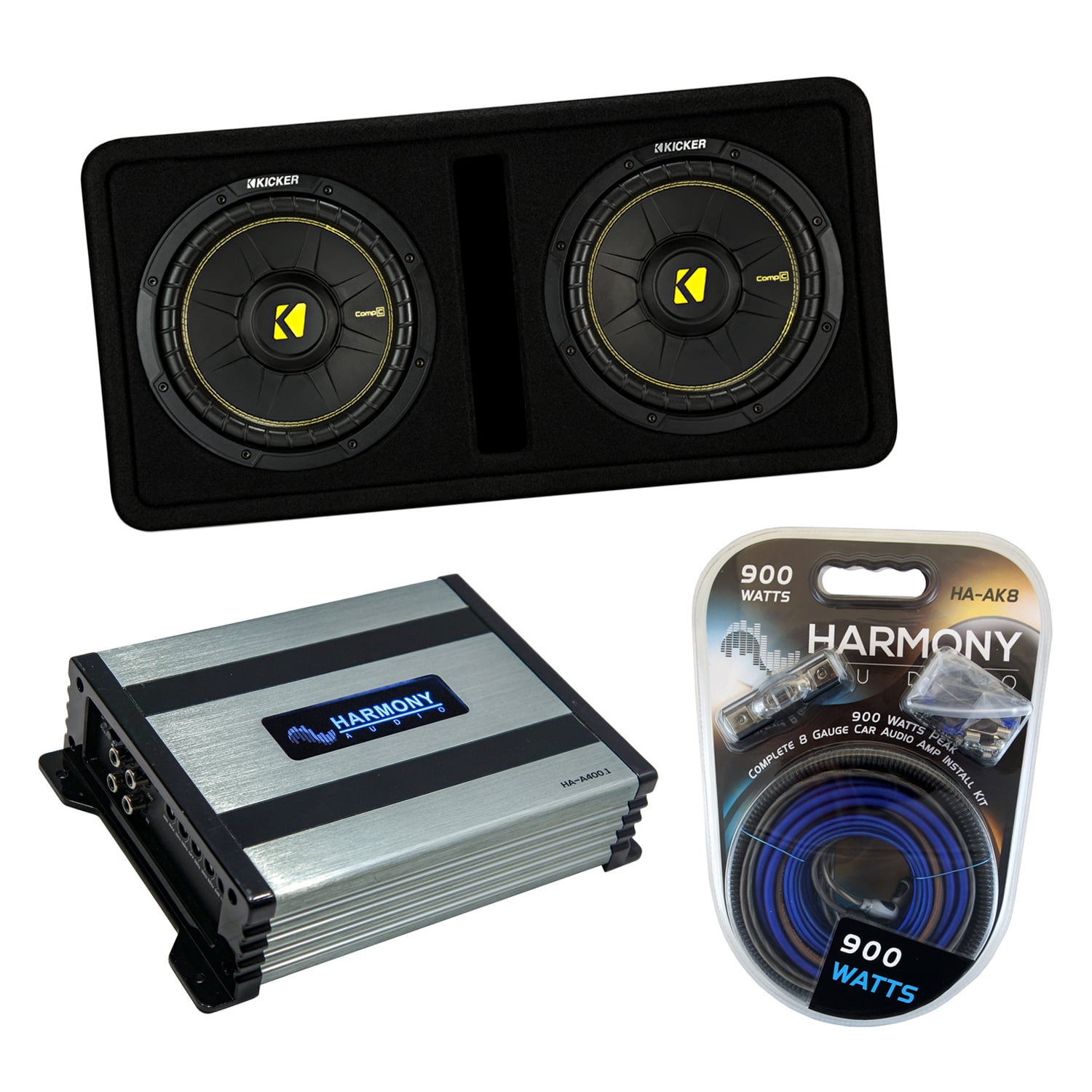 Kicker DCWC10 Car CompC Ported Dual 10" Loaded Sub Box 44DCWC102 & HA ...
