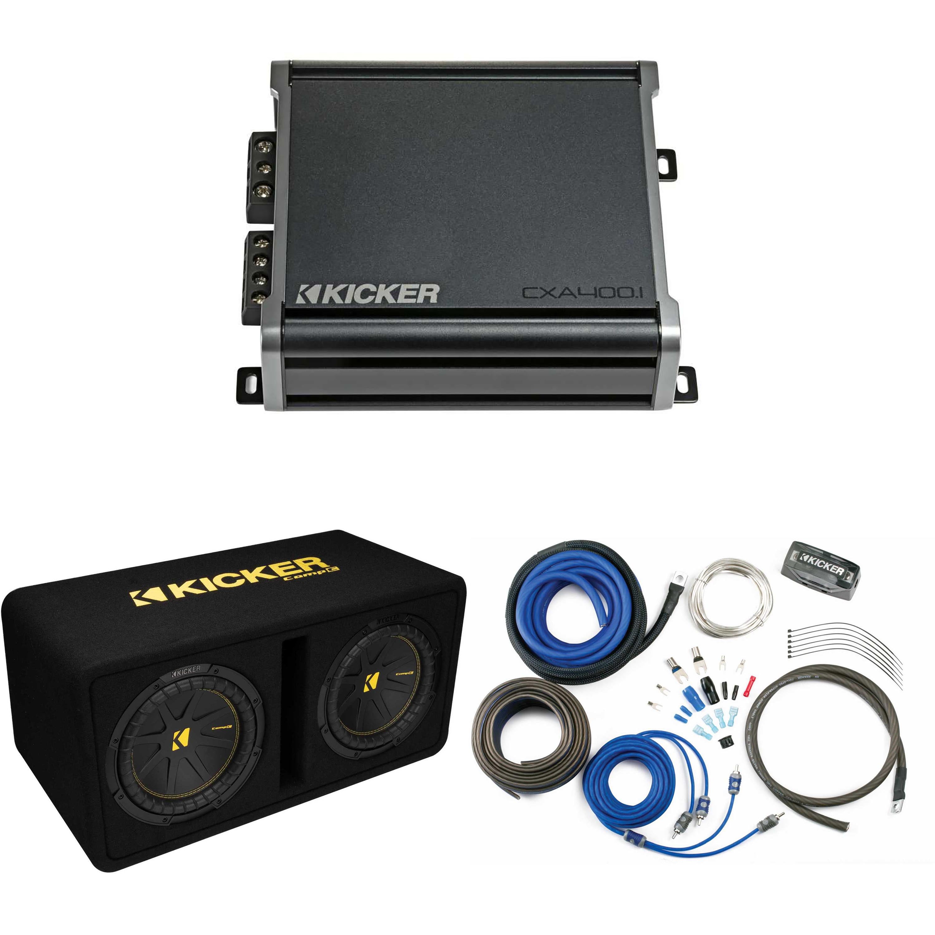 Kicker Dual 10 Inch Comp Bass Package 50DCWC102 with CXA4001 and amp ...