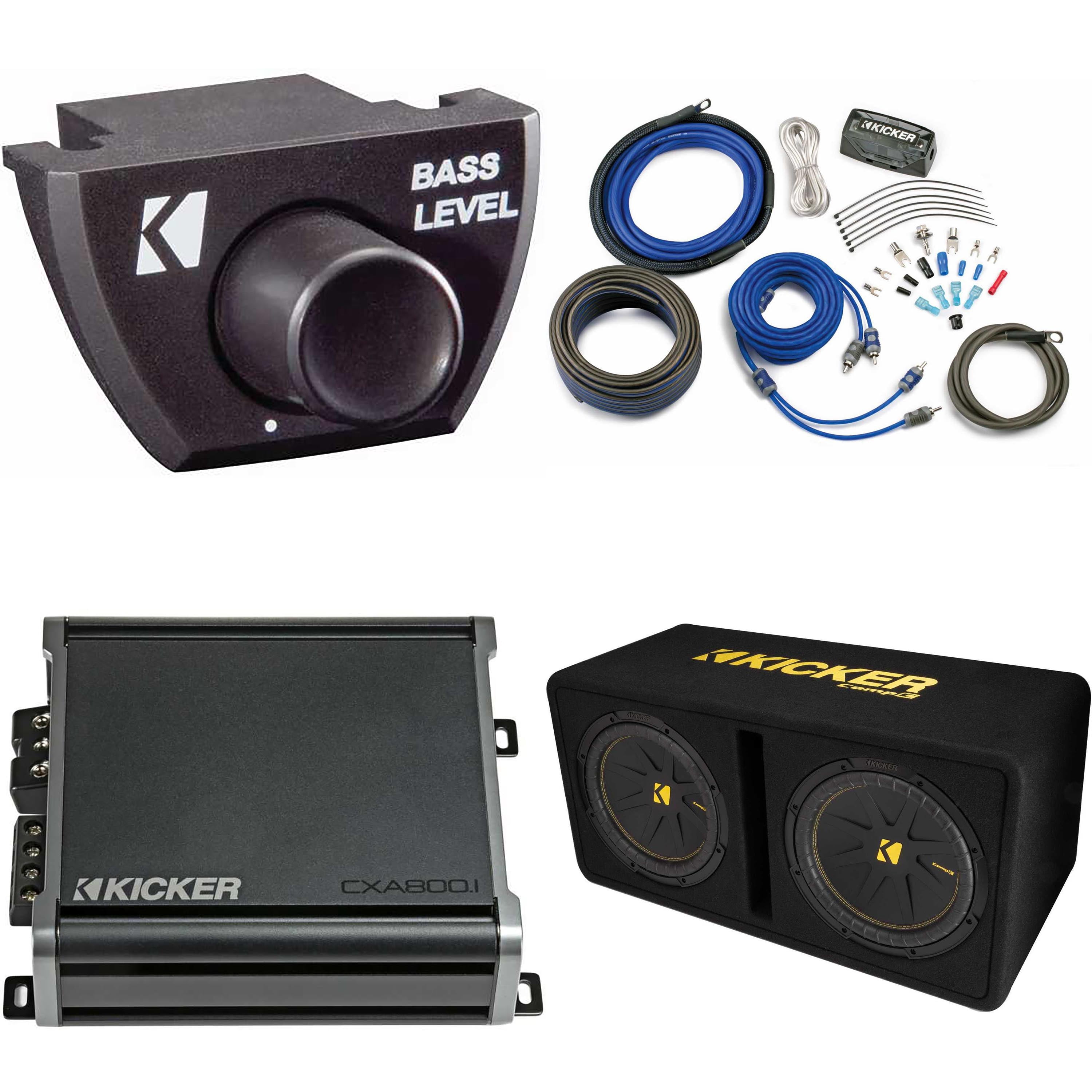 Kicker Dual 12 Inch Comp Bass Package 50DCWC122 with CXA8001, Bass Knob ...