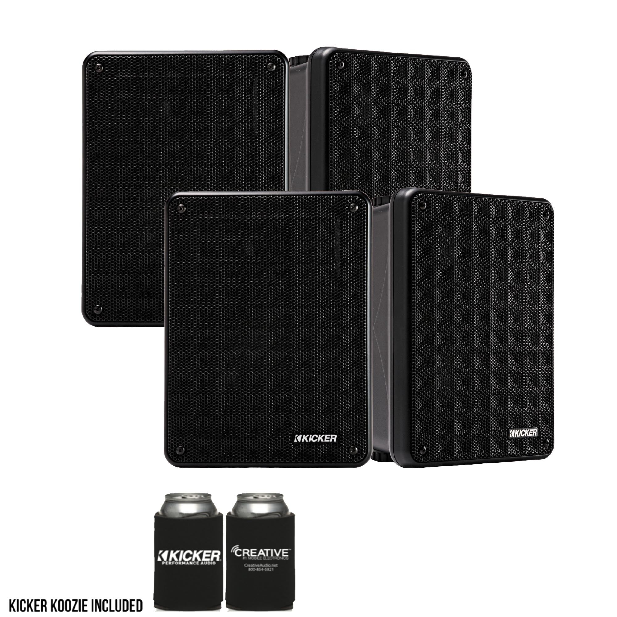 Kicker KB6 Indoor/Outdoor Patio Speaker Bundle, 4 Speakers with Audio ...