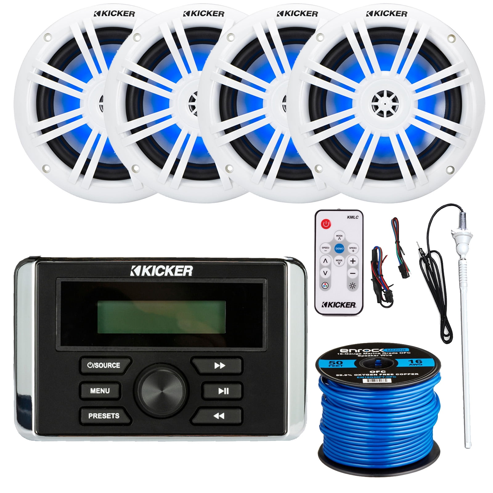 Kicker KMC3 Weather-Resistant Gauge-Style USB AM/FM Bluetooth Digital ...