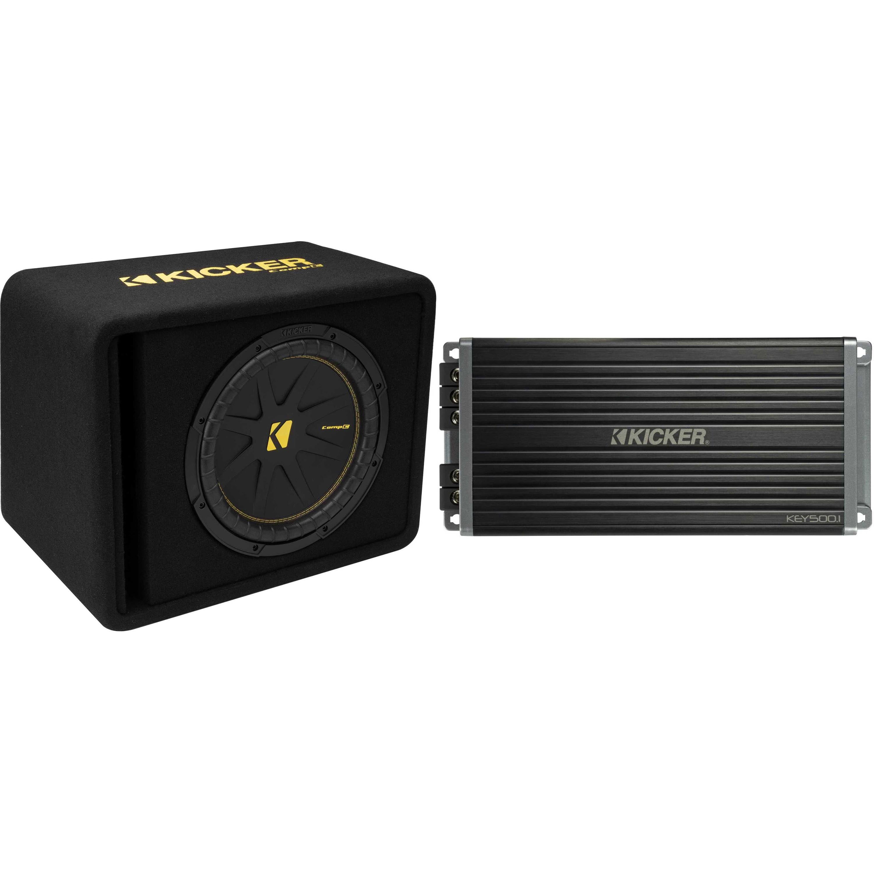 Kicker Key500.1 Smart Mono Amp & 12" 50VCWC122 Vented Enclosure Bundle ...