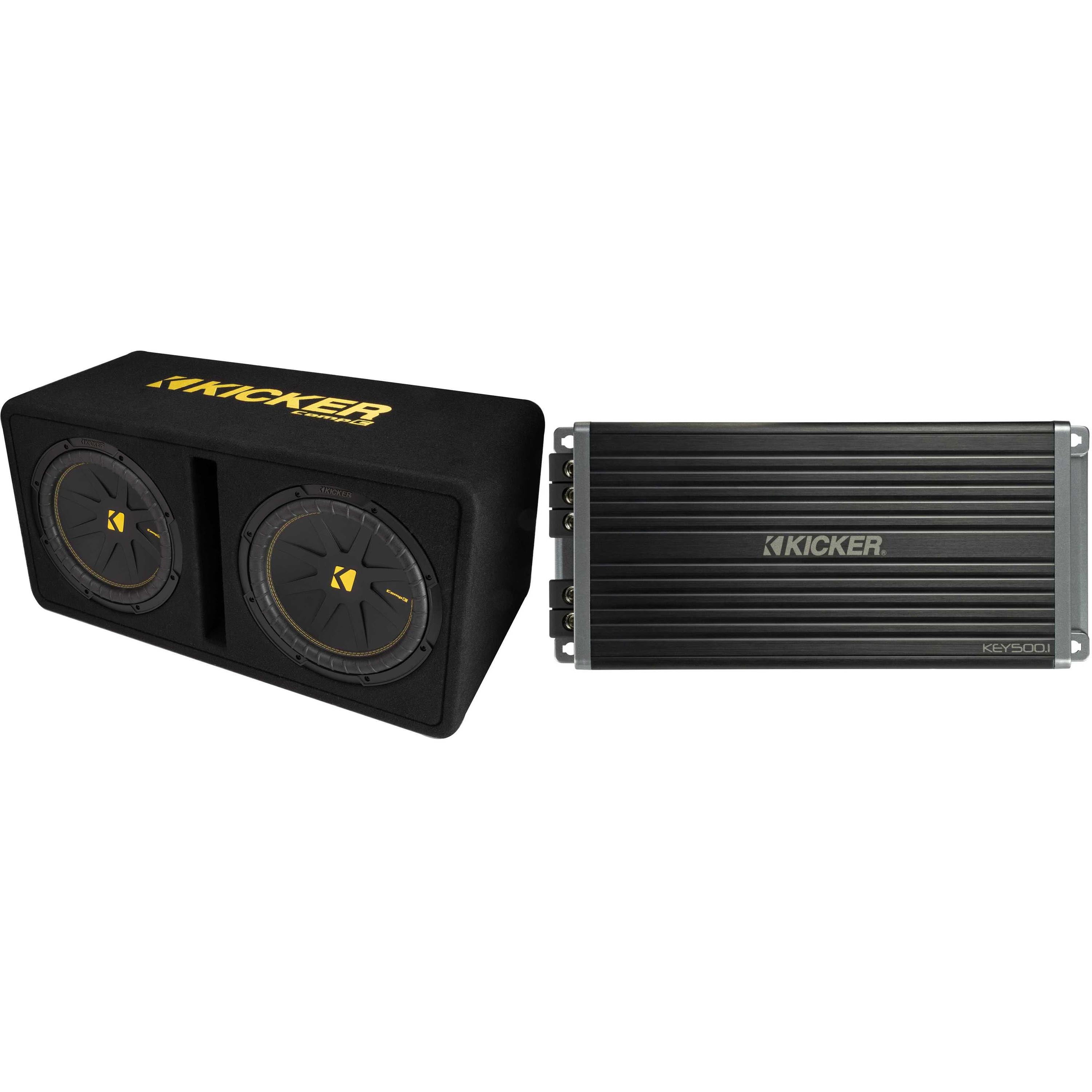 Kicker Key500.1 Smart Mono Amp & Dual 12" 50DCWC122 Vented Enclosure ...