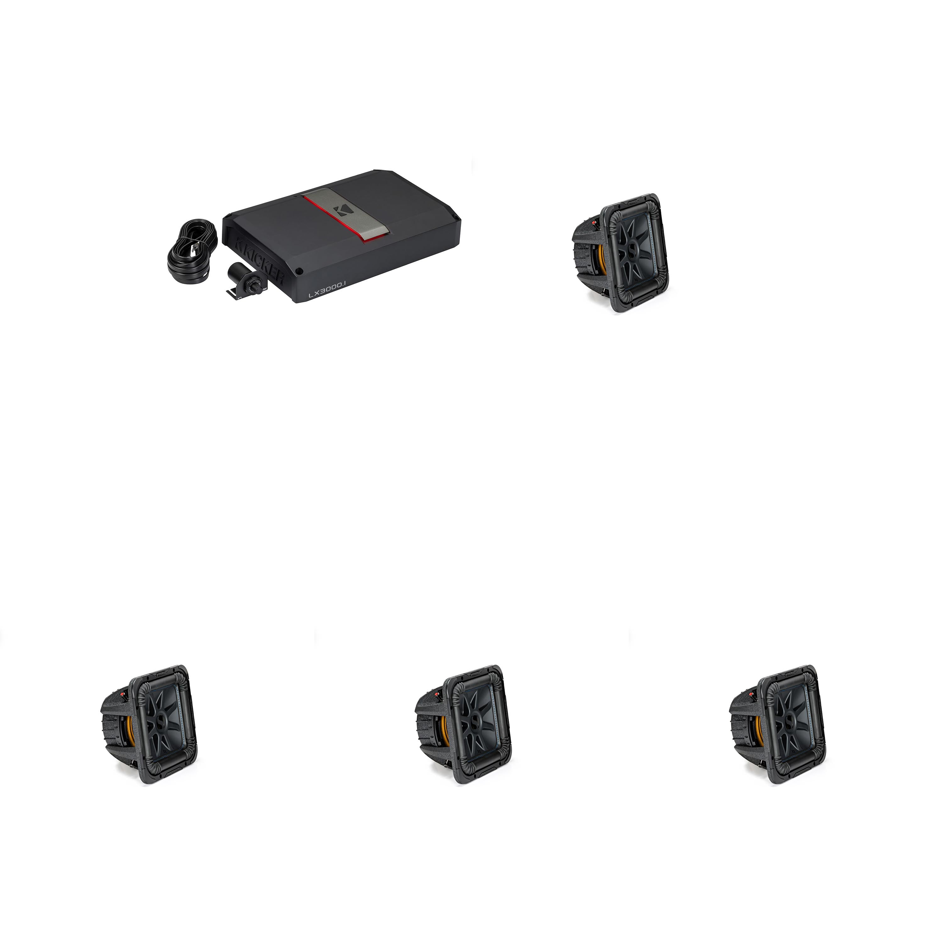 Kicker LX3000.1, (4) 10" Solo-Baric L7 2 Ohm, Subwoofer & 3000w Mono Class-D Amp Bundle ...