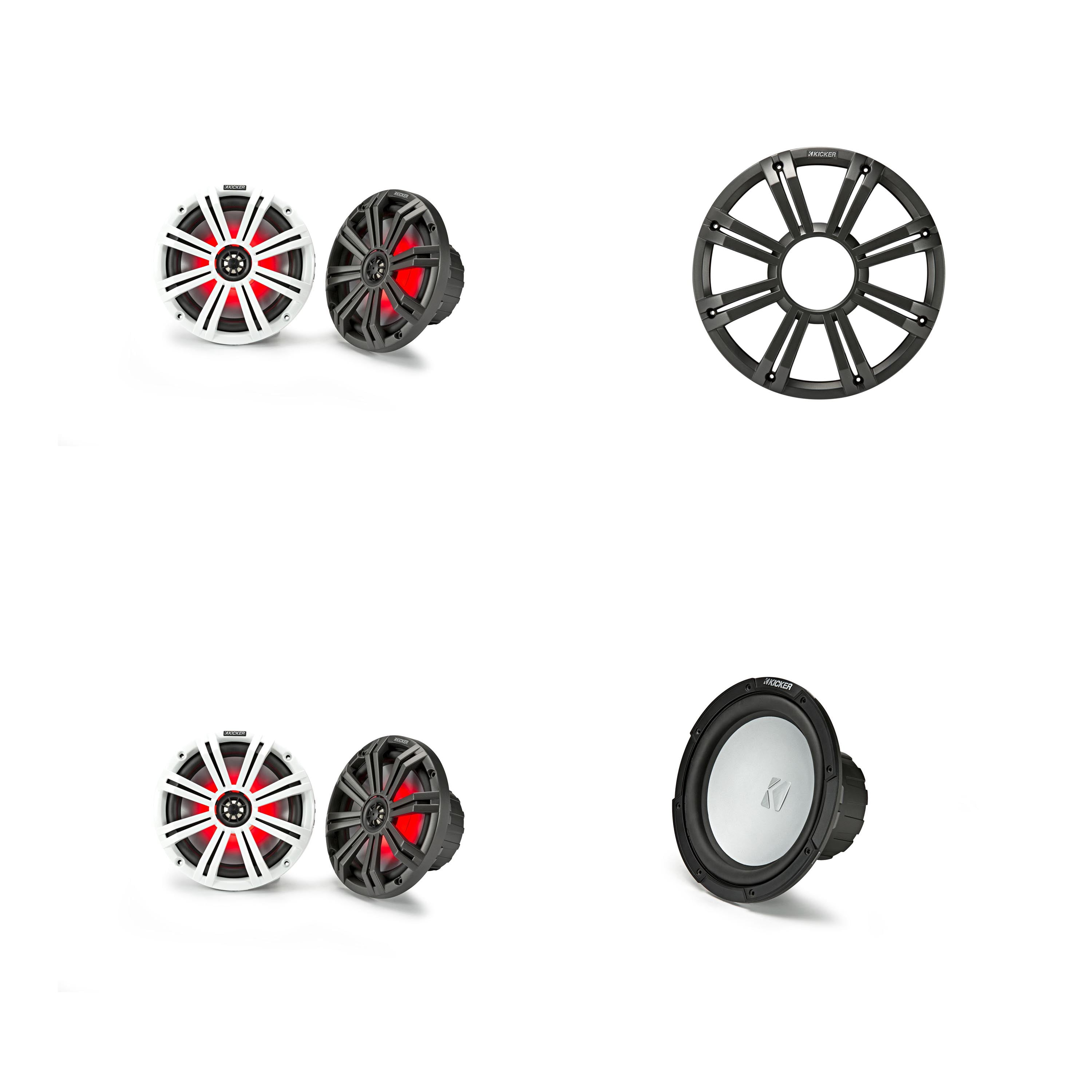 Kicker Marine (2) 45KM84L 8" & 45KMF104 w/ Charcoal Grill, LED Marine ...