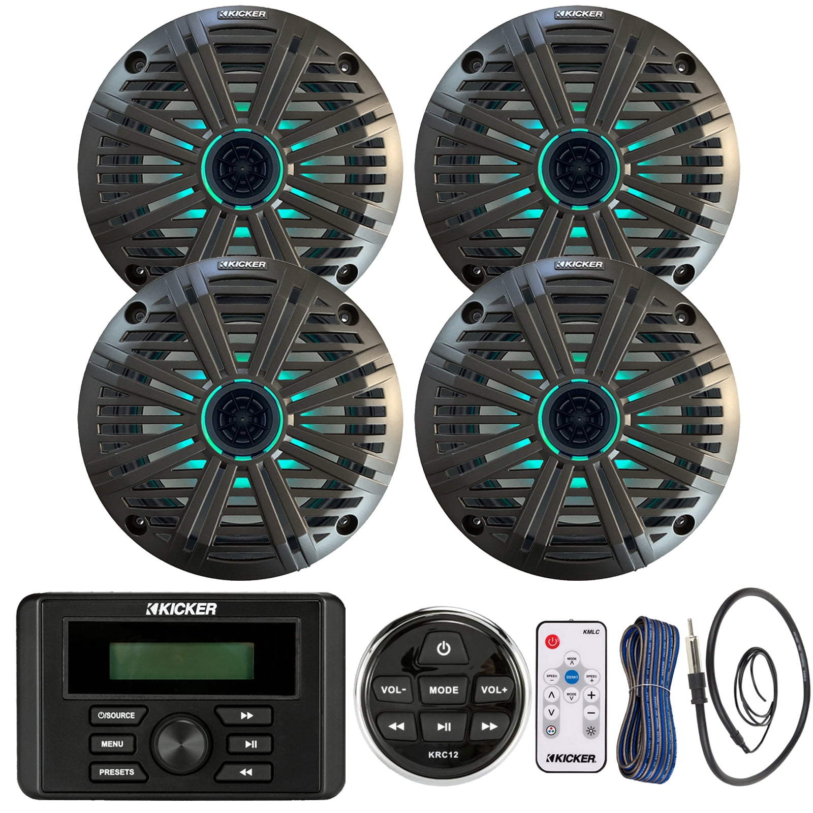 Kicker Marine Bluetooth USB RCA Stereo Receiver w/Remote Bundle with ...