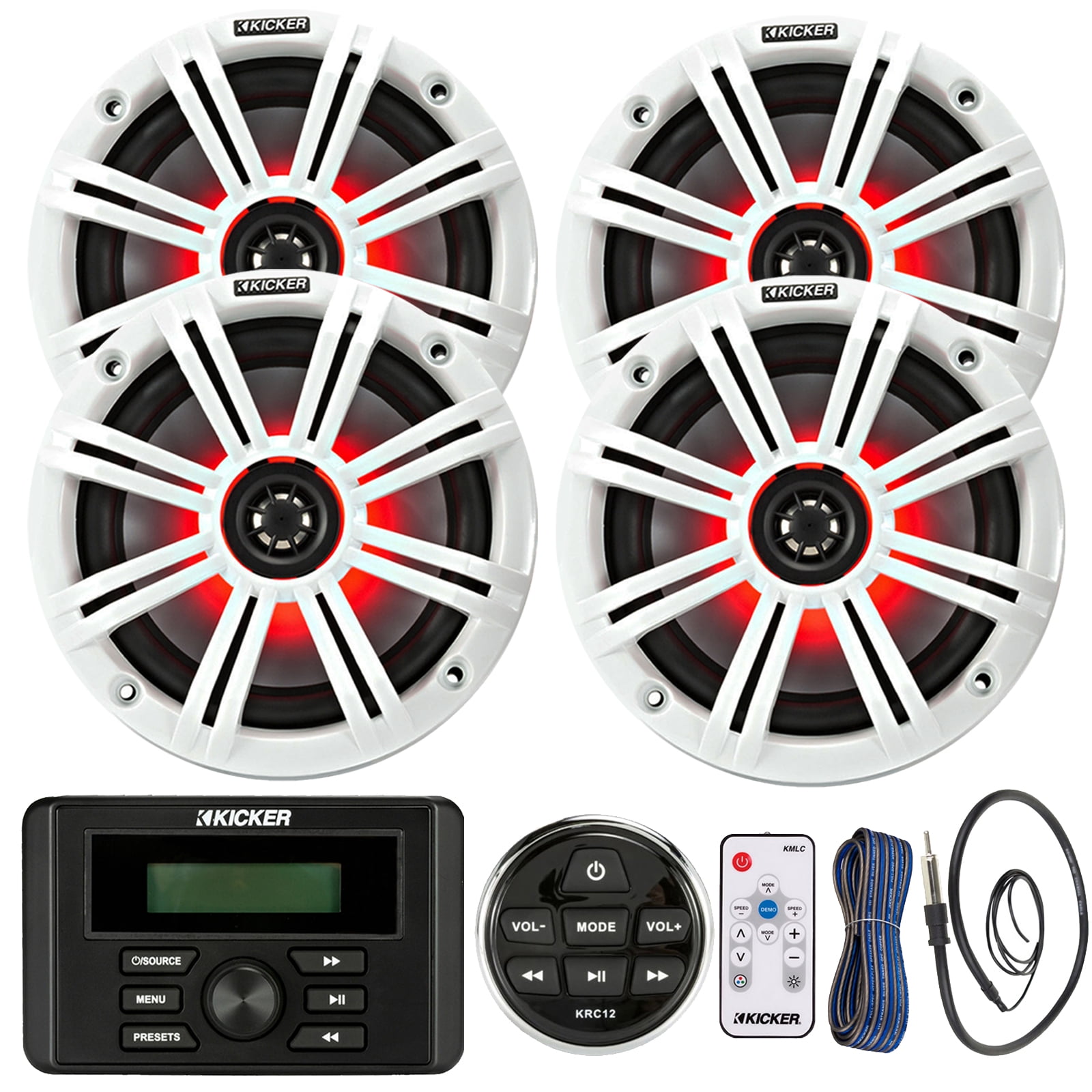Kicker Marine Bluetooth USB RCA Stereo Receiver w/Remote Bundle with ...