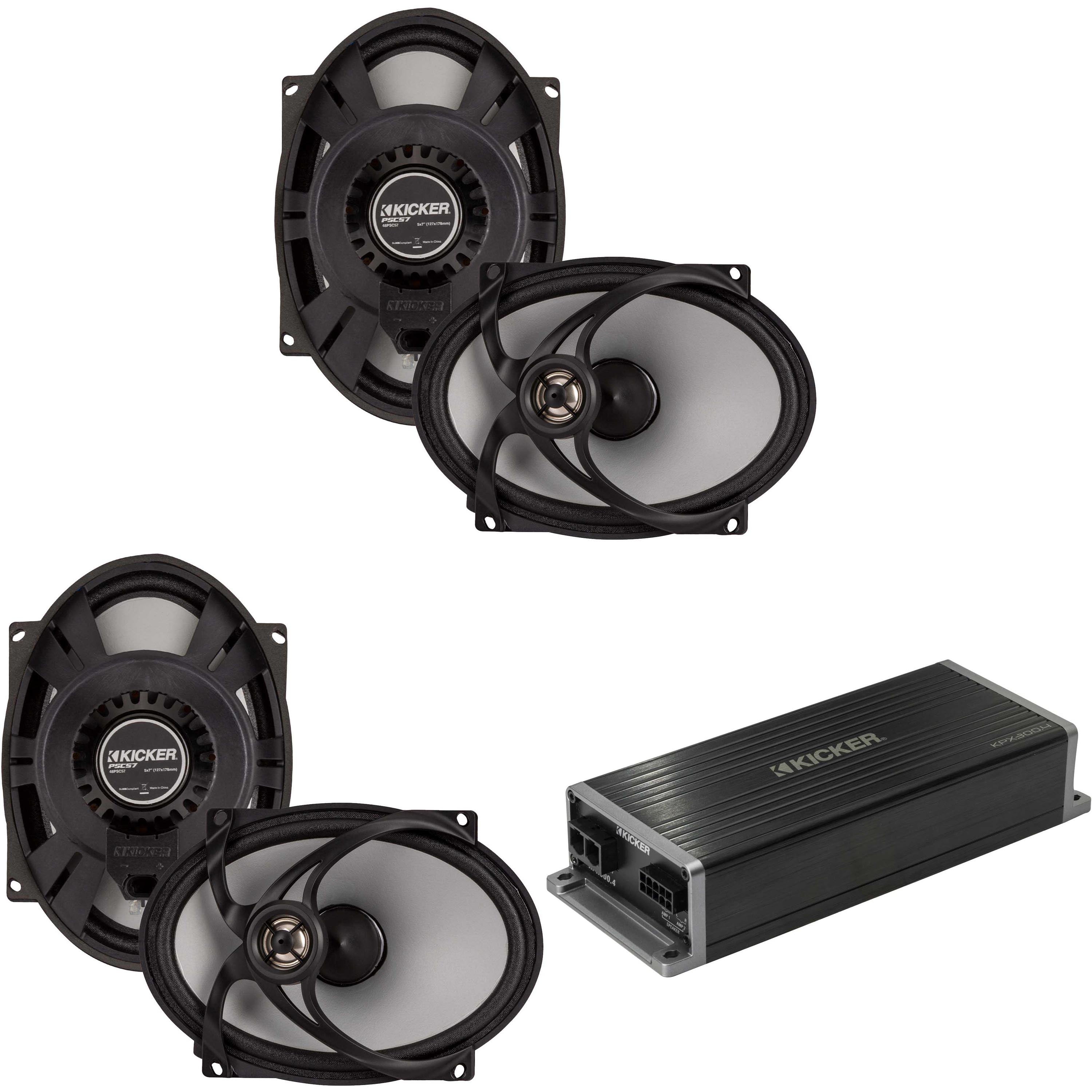 Kicker Marine KPX300.4 Powersports & Motorcycle Amp & (2) 5x7" Speakers ...