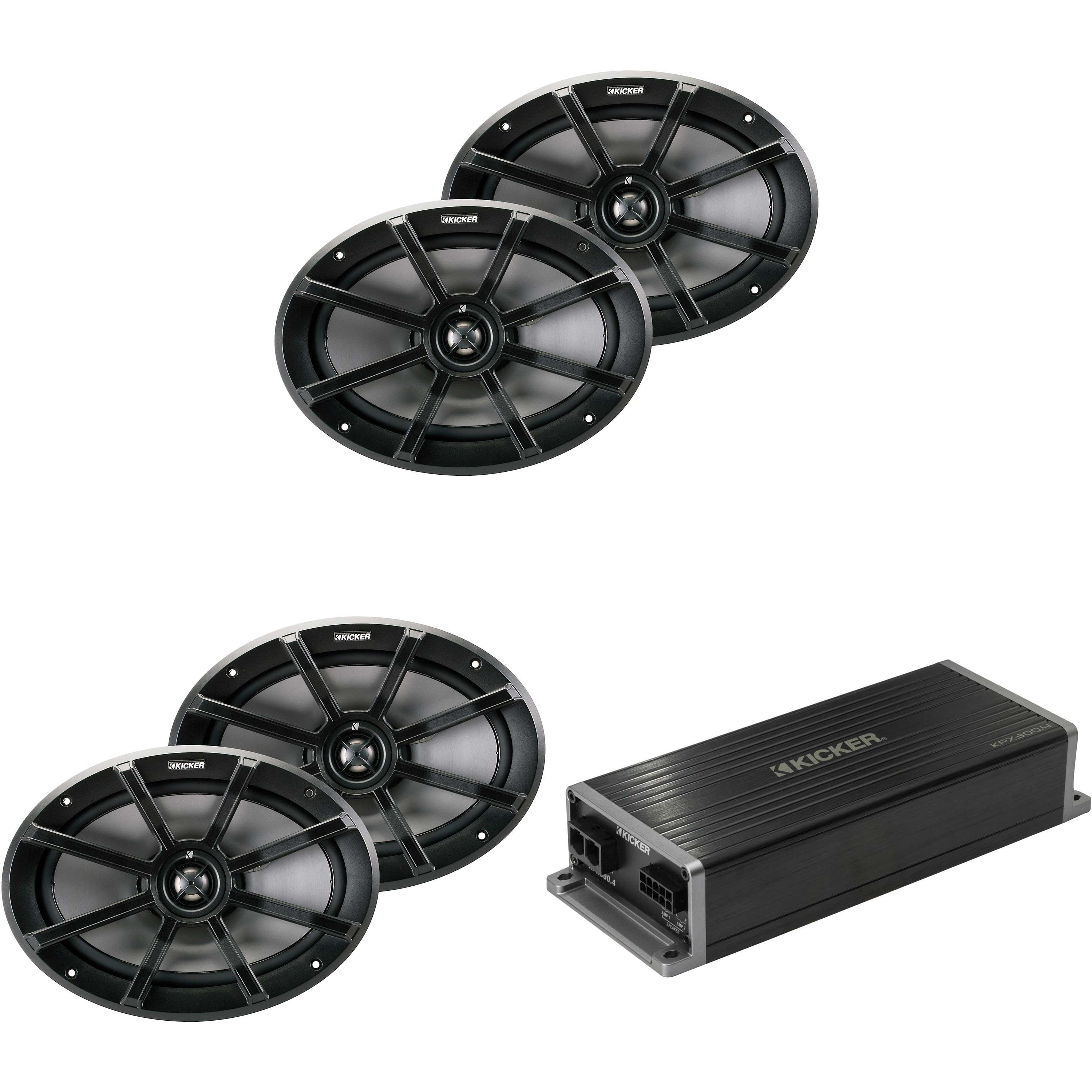 Kicker Marine KPX300.4 Powersports & Motorcycle Amp & (2) 6x9" Speakers ...