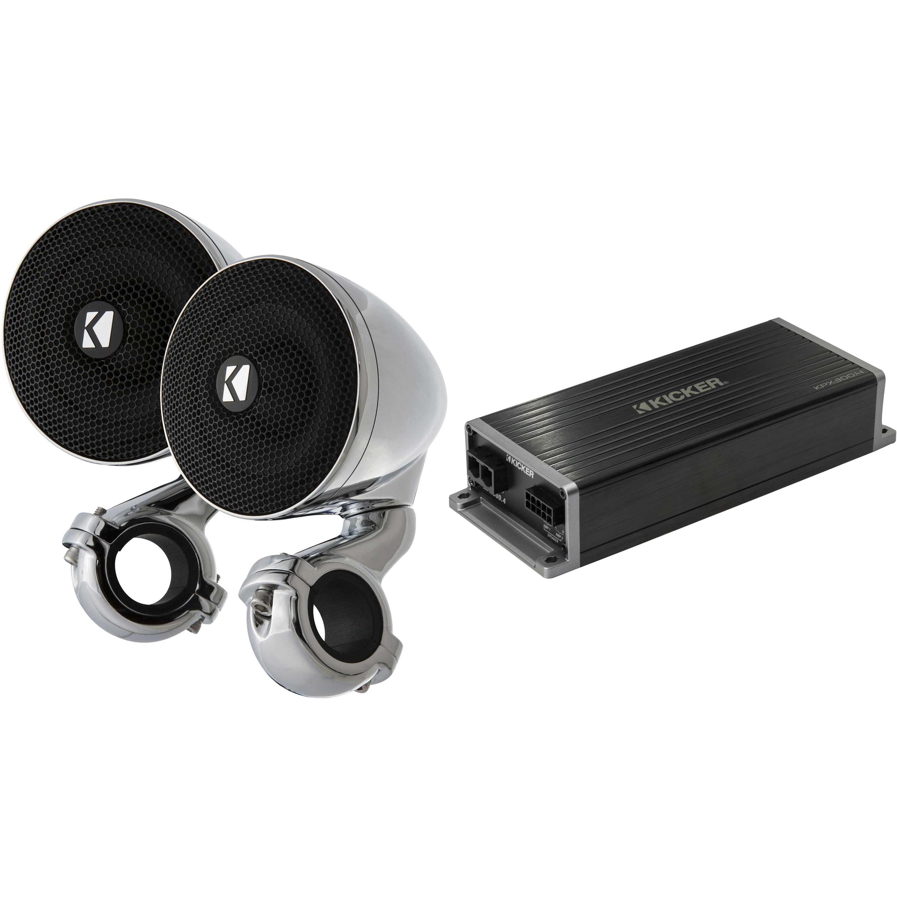 Kicker Marine KPX300.4 Powersports & Motorcycle Amp & 3" Chrome ...