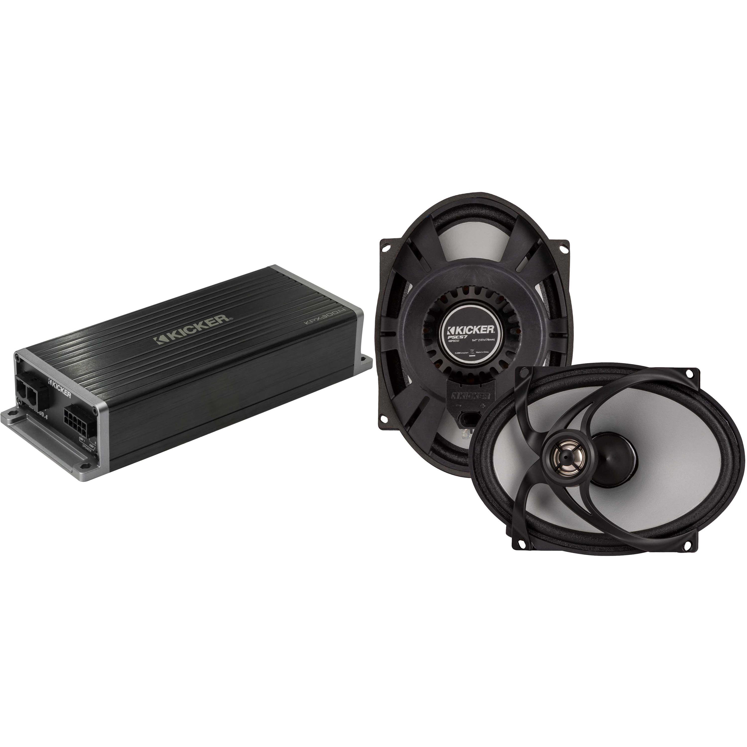 Kicker Marine KPX300.4 Powersports & Motorcycle Amp & 5x7" Speakers (4 ...