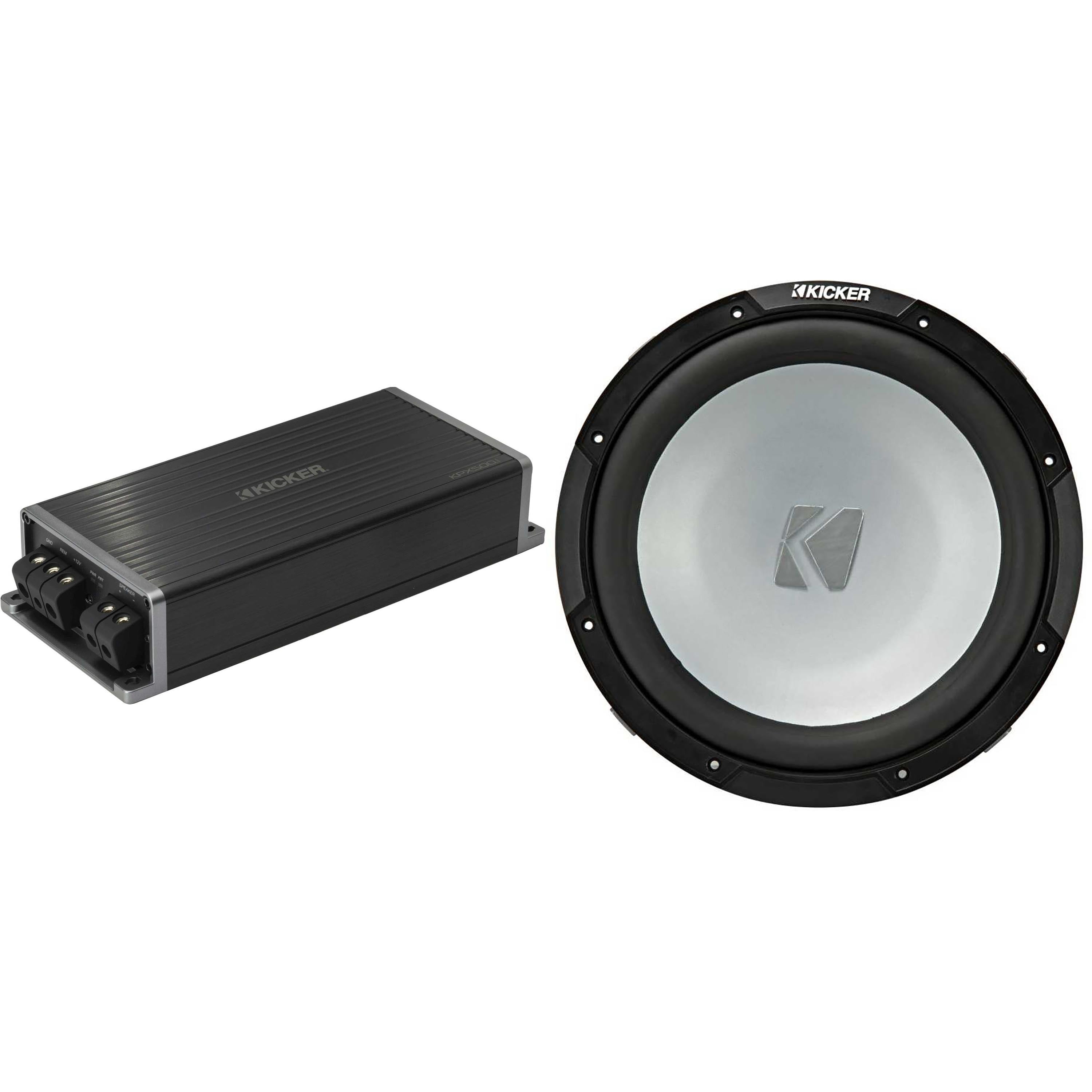 Kicker Marine KPX500.1 Powersports Amp & 12" Free Air 2 Ohm Subwoofer ...