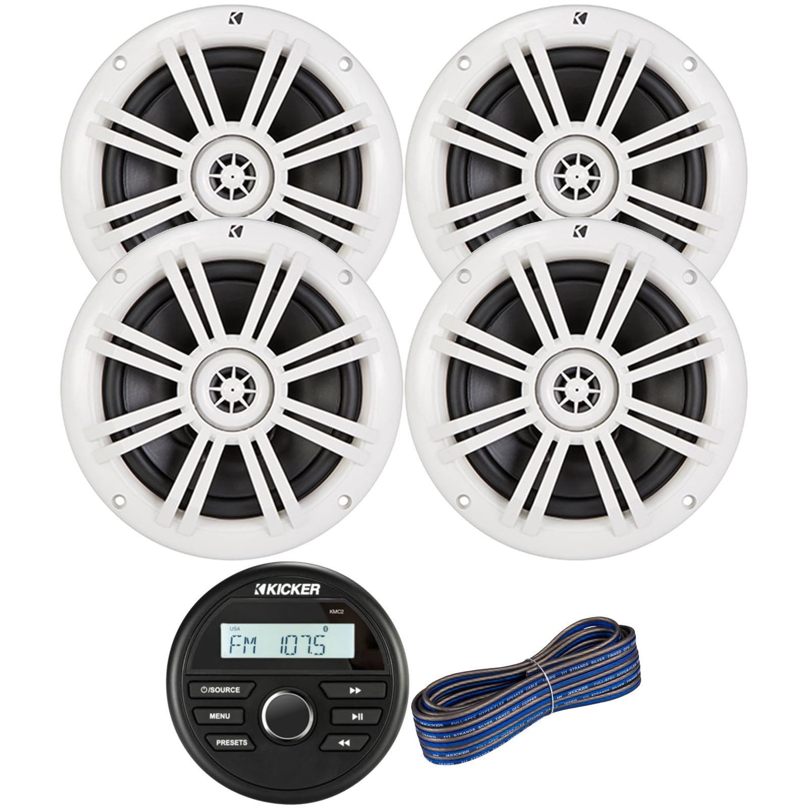 Kicker Model 46KMC2 Marine Gauge Receiver w/ 2 Pair 6.5" 150W Coaxial ...