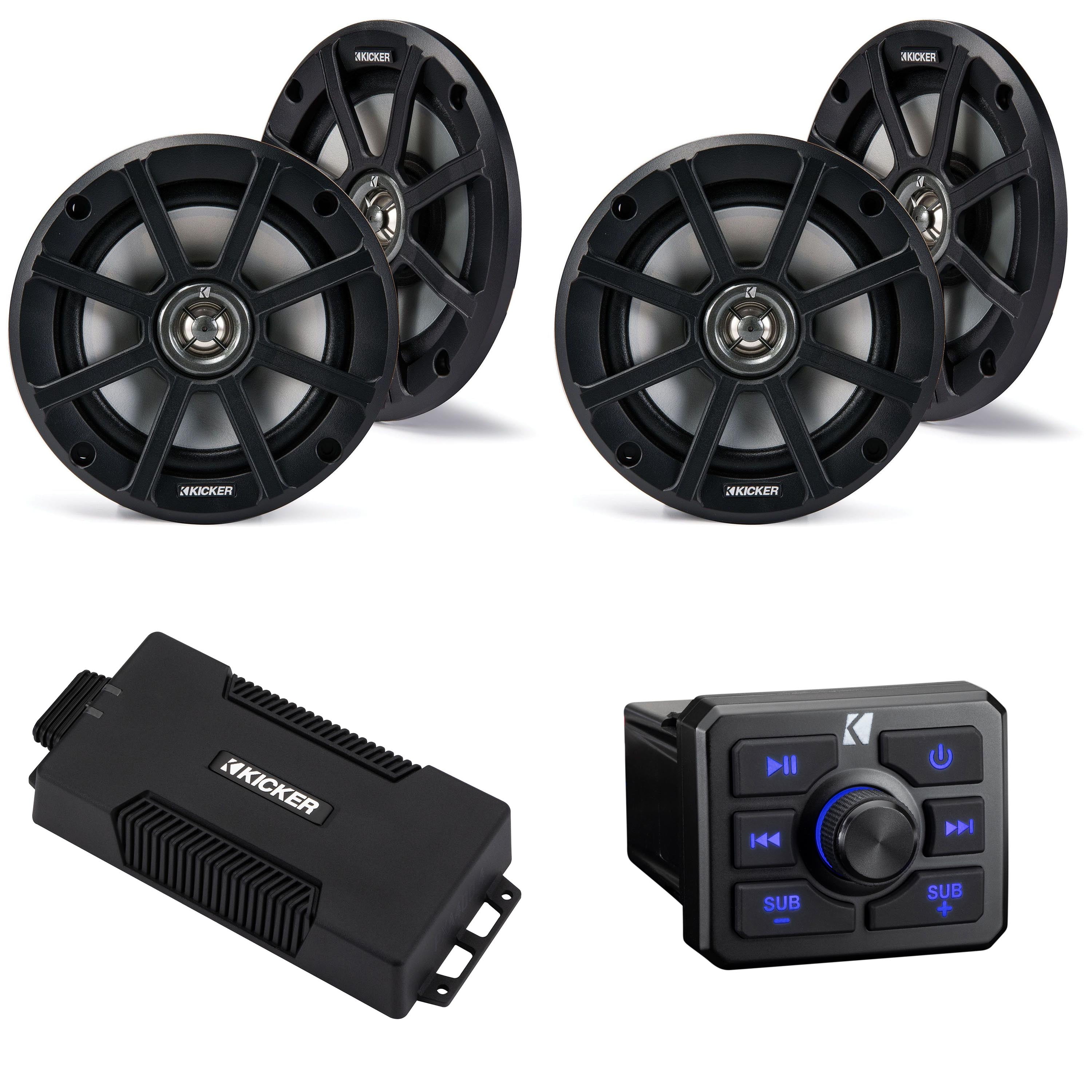 Kicker Power Sports Bundle, 51KBTR Bluetooth Source, 48PXA4004 Amp & (2 ...