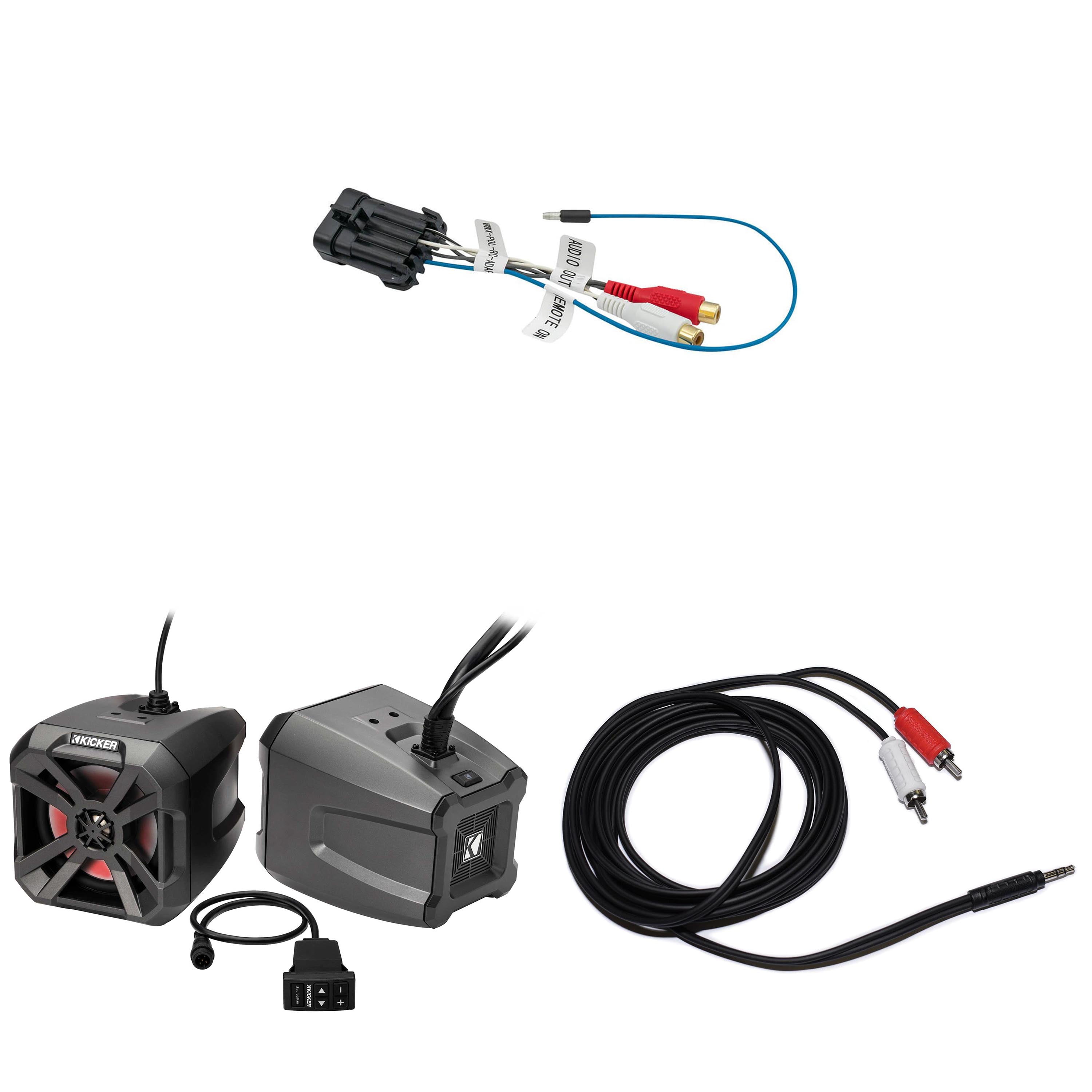 Kicker PowerCans 6.5" Powered LED Enclosures & Adapter for Polaris Ride ...