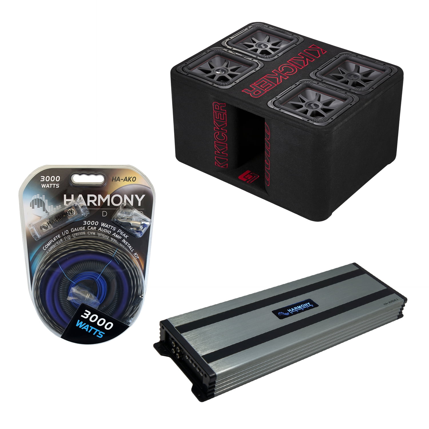 Kicker Quad L7R 12" SPL 4800W Subwoofer Bundle with Harmony HA-A1500.1 ...