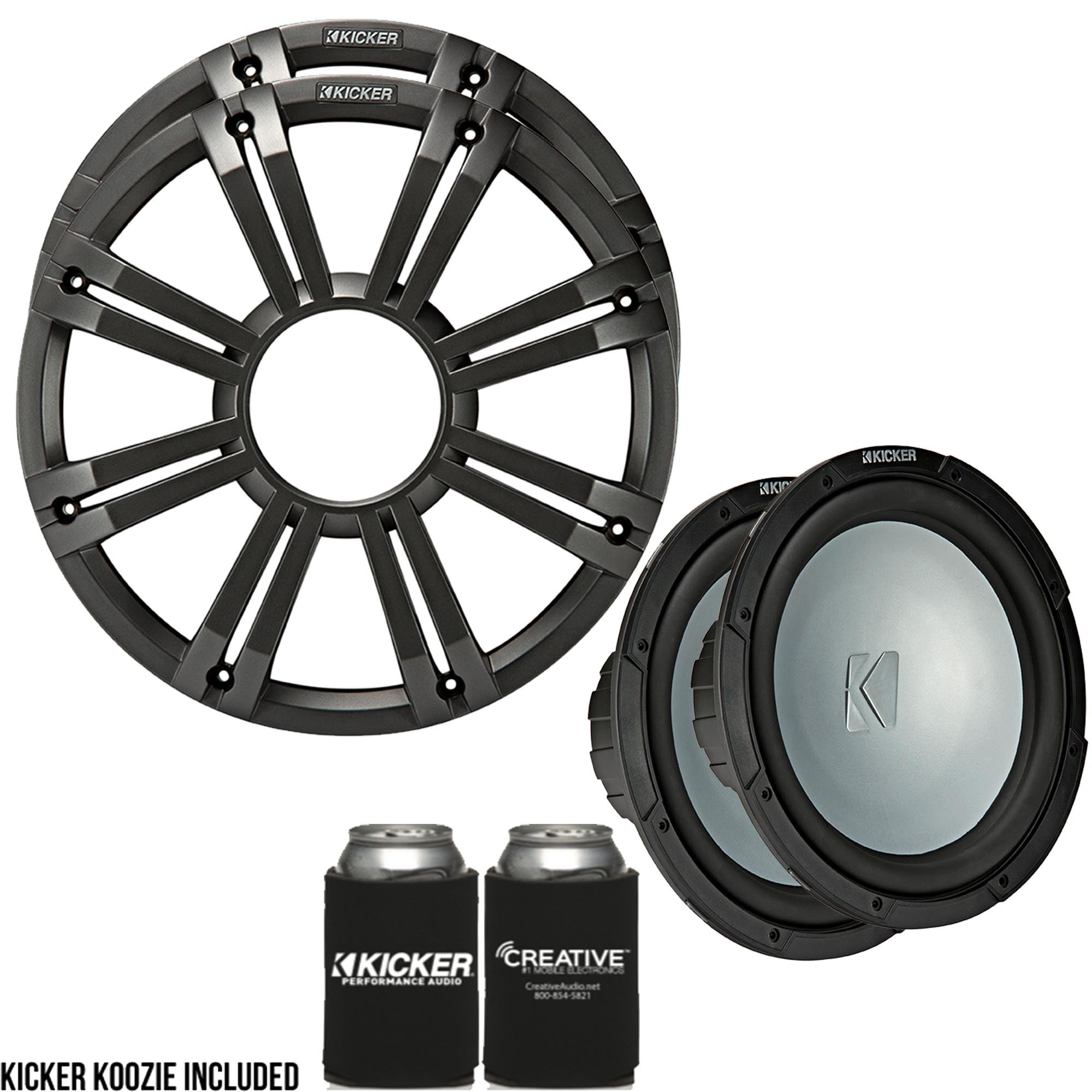 Kicker - Two 12 Inch LED Marine Subwoofers in Charcoal, 2 Ohm Bundle 4 ...