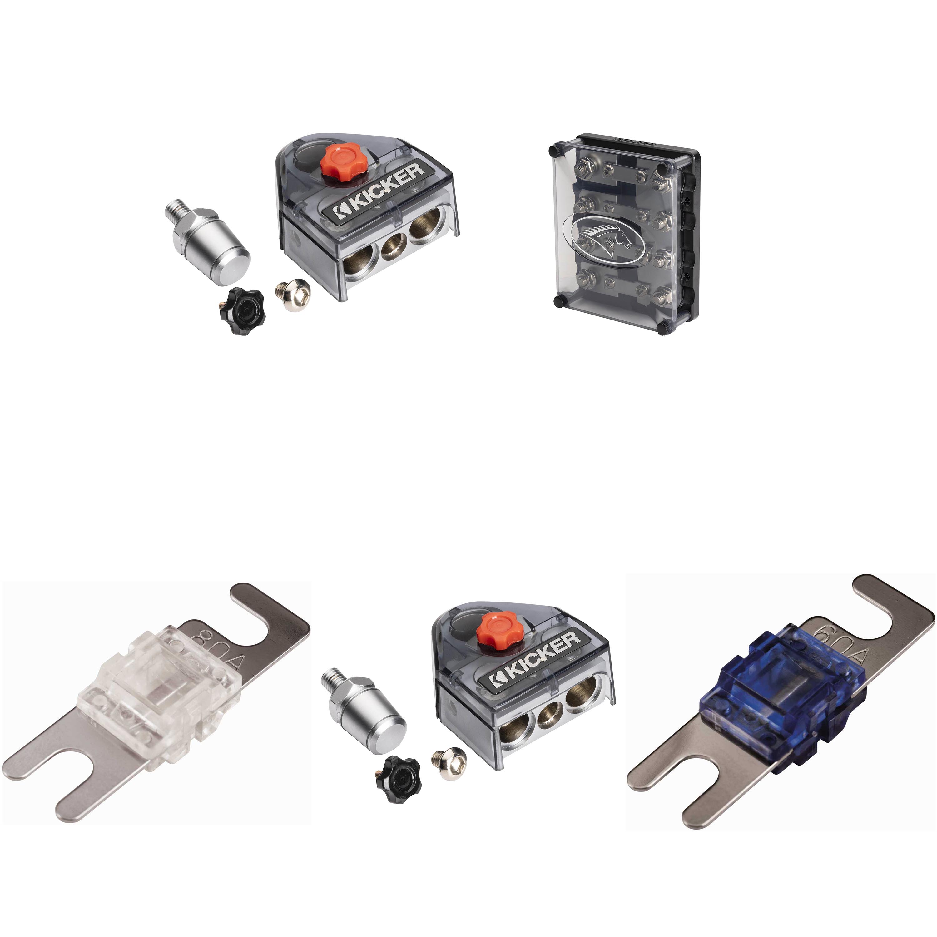 Kicker Warhorse (2) Battery Terminals & HPFD4 Fused Way Distribution ...