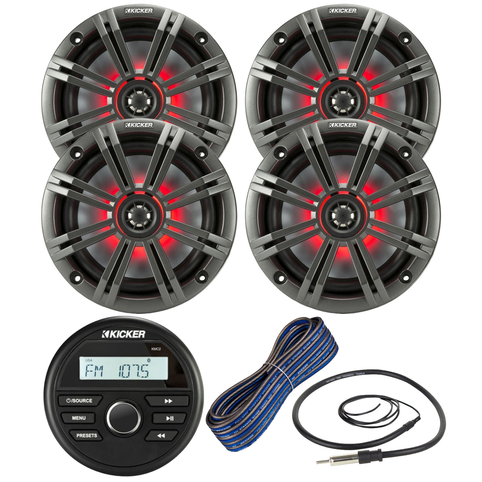 Kicker Weather-Resistant Gauge Style Bluetooth Marine Digital Media ...