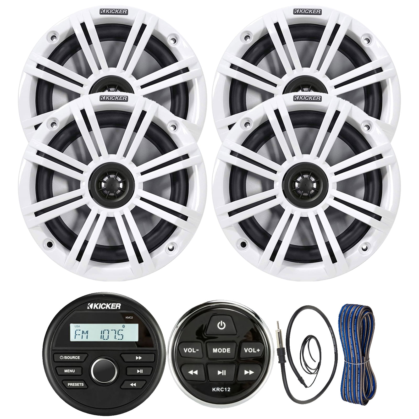 Kicker Weather-Resistant Gauge Style Bluetooth Marine Digital Media ...