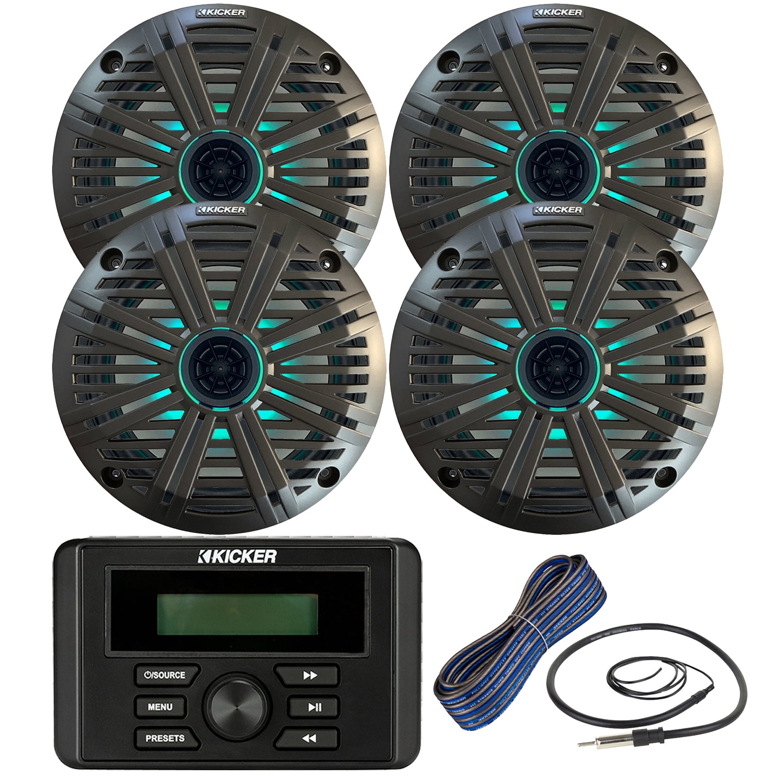 Kicker Weather-Resistant Marine Bluetooth USB RCA Stereo Receiver ...