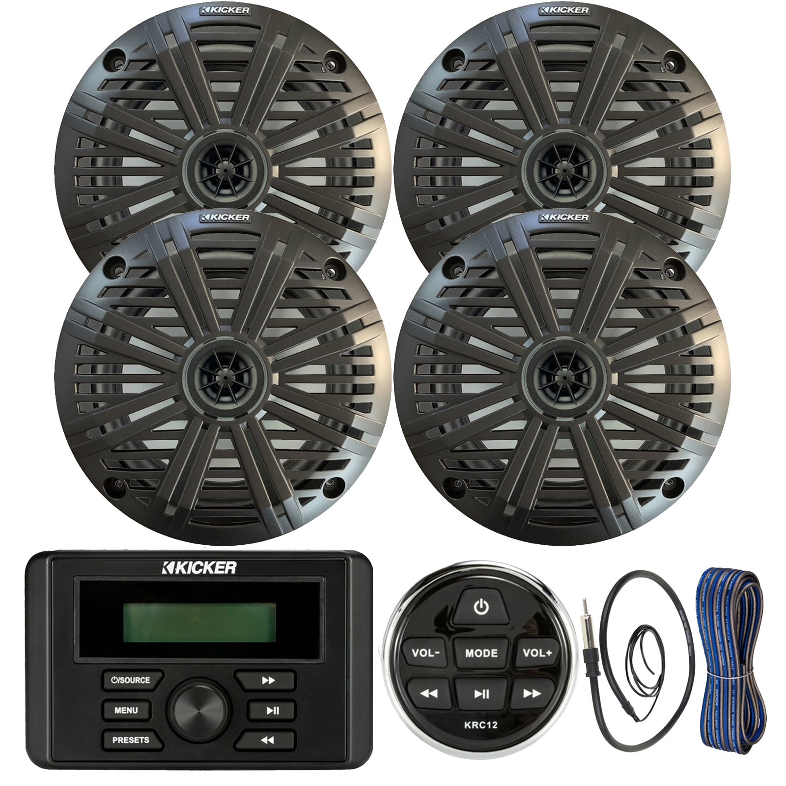 Kicker Weather-Resistant Marine Bluetooth USB RCA Stereo Receiver w ...