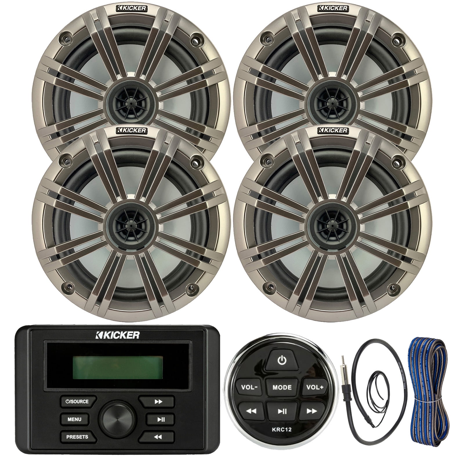 Kicker Weather-Resistant Marine Bluetooth USB RCA Stereo Receiver w ...