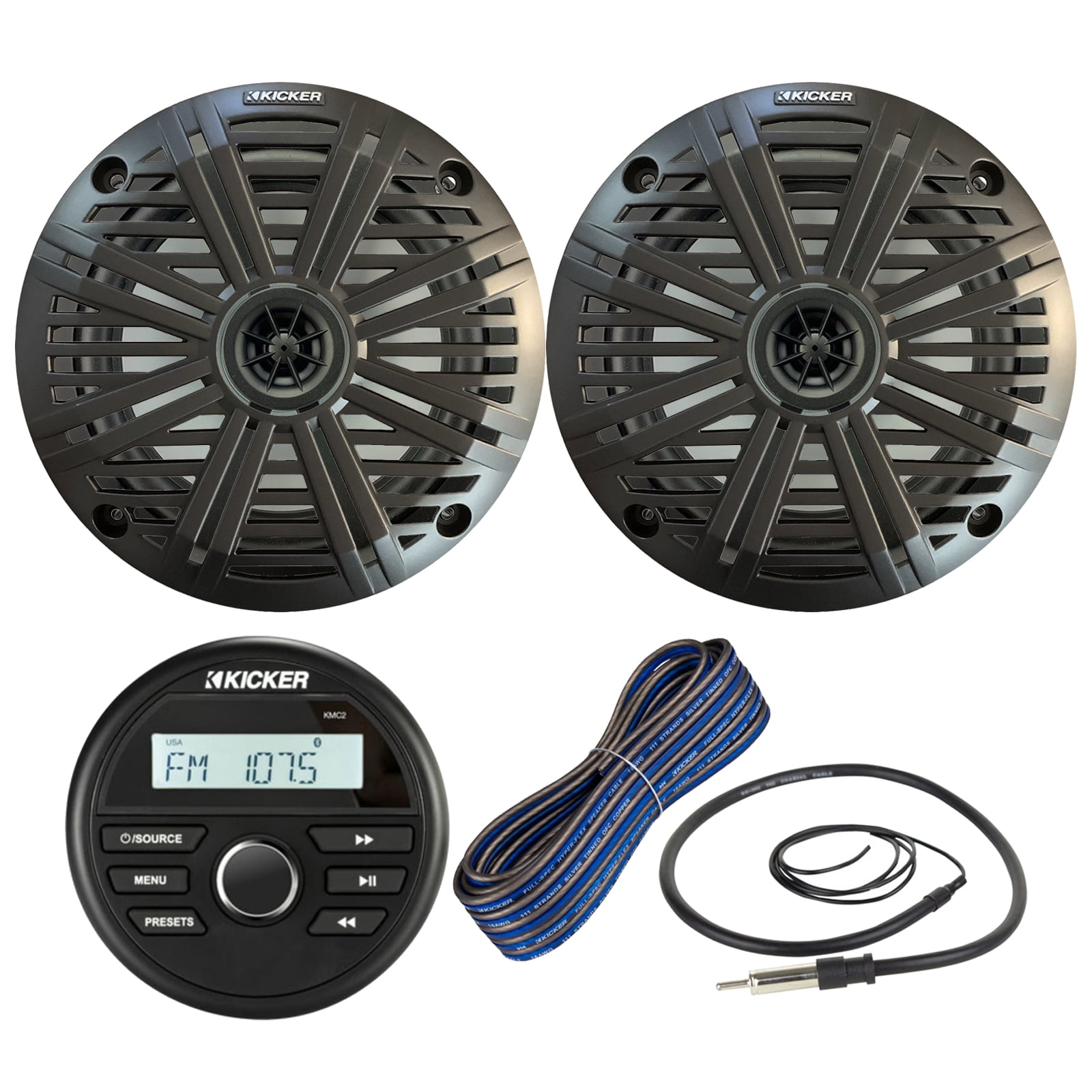Kicker Weather-Resistant Marine Gauge Style Bluetooth USB Receiver ...