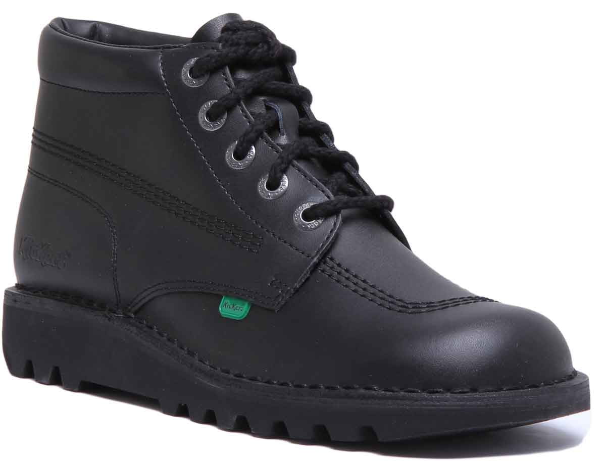 Kickers Kick Hi Unisex Lace Up Casual Leather Ankle Boots In Black Size ...