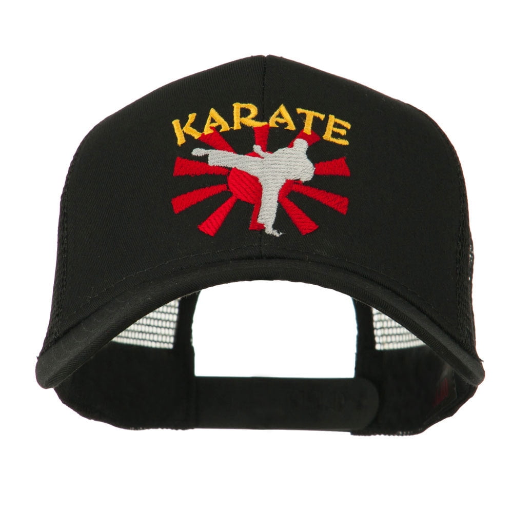 Kicking Karate Man Embroidered Trucker Cap - Black OSFM - Walmart.com