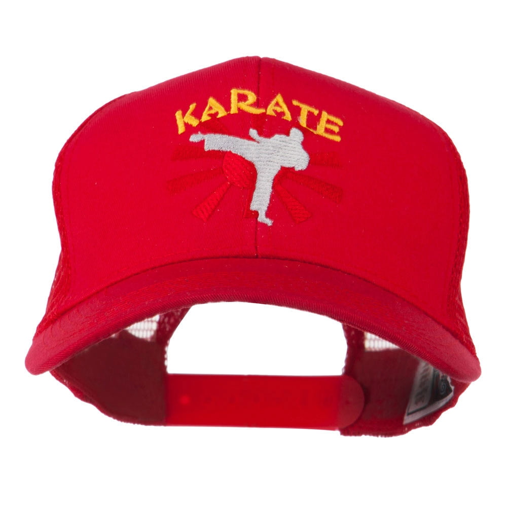 Kicking Karate Man Embroidered Trucker Cap - Red OSFM - Walmart.com