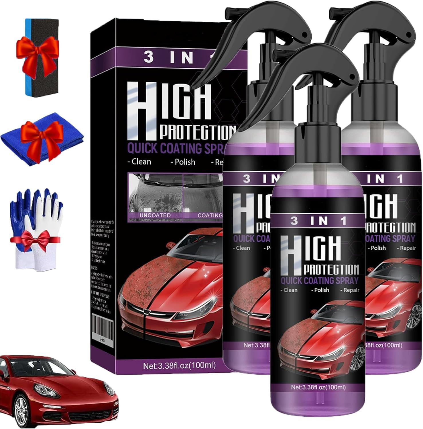 Kicklo Ceramic Coating, 2025 Upgrade 3 in 1 Quick Car Ceramic Coating ...