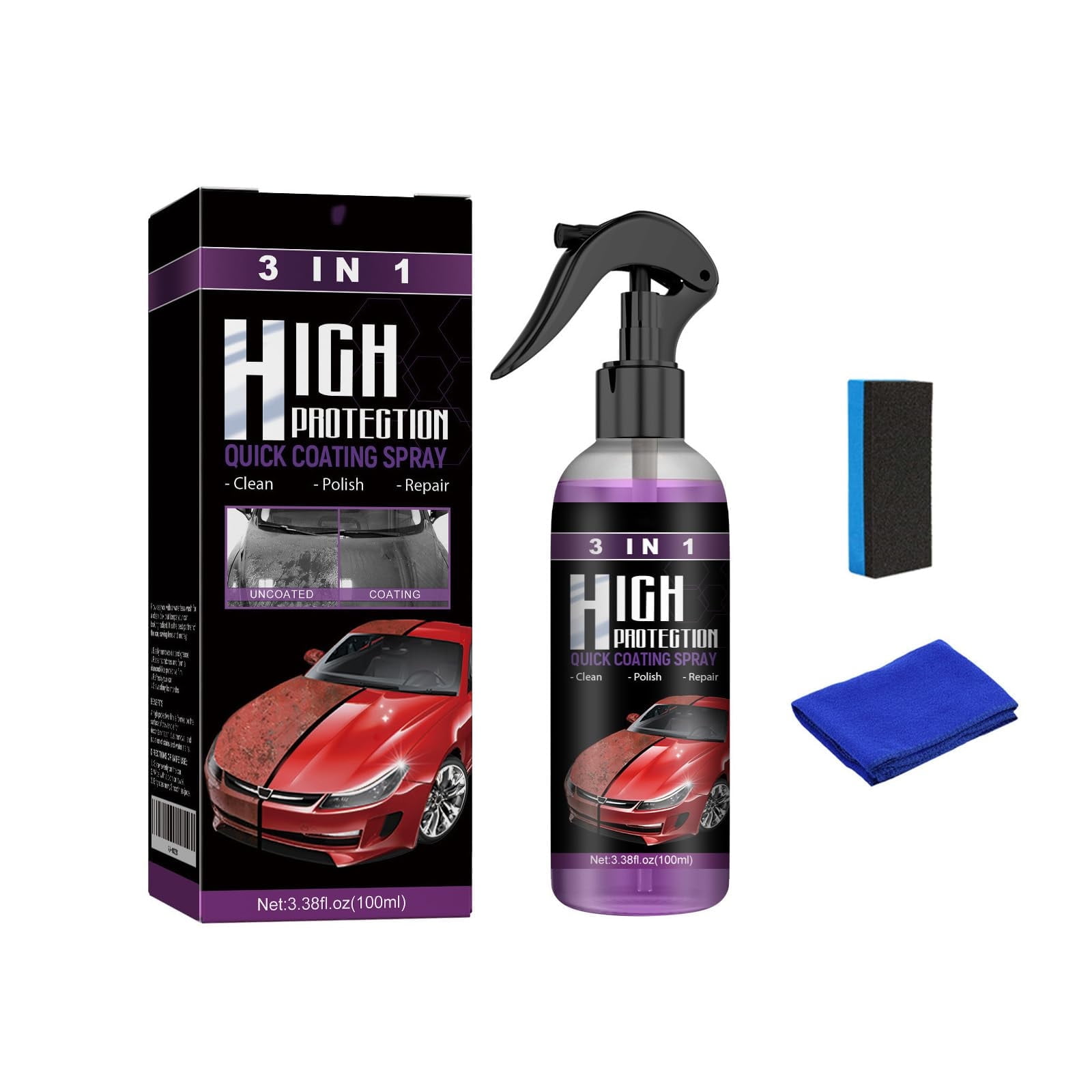 Kicklo Ceramic Coating Spray, 3 in 1 Quick Car Ceramic Coating Spray ...