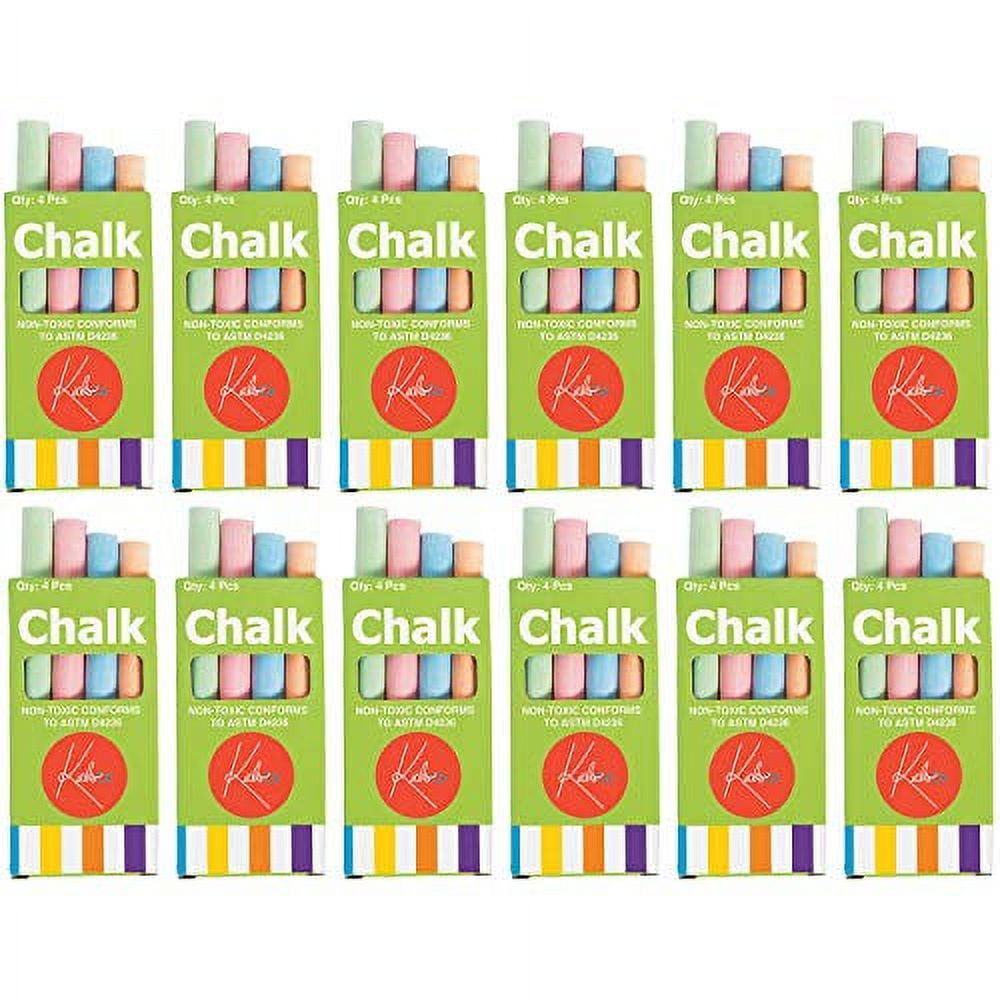 Kicko 12 Boxes Of Colored Chalk, 35 Inches 4 Sticks Per Box Assorted ...