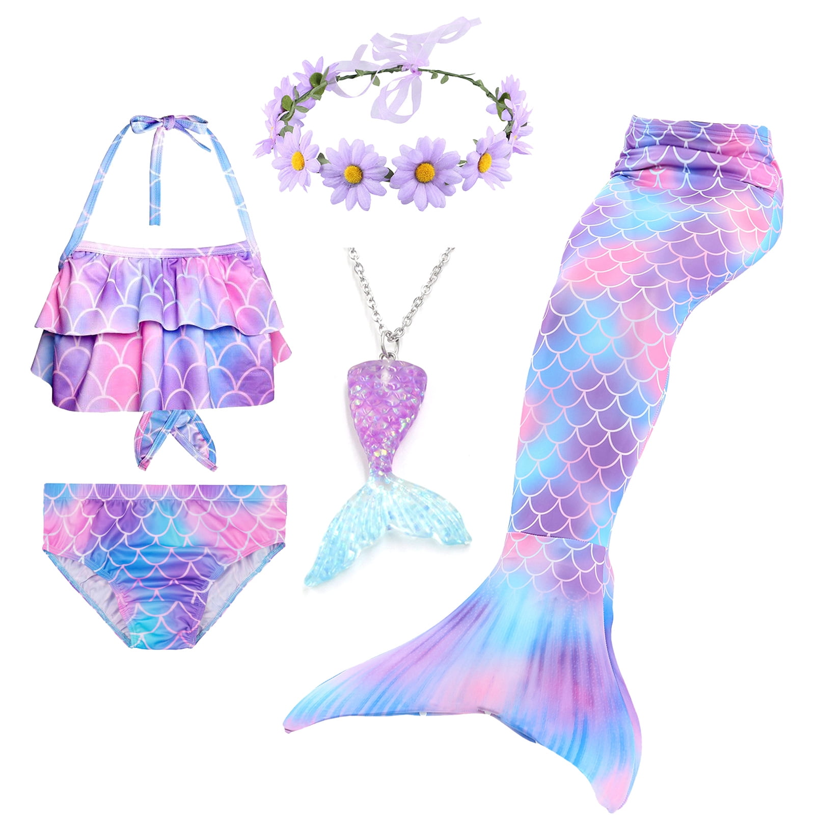 Kicpot 5Pcs Mermaid Tails for Swimming Girls Mermaid Swimsuit-Kids ...