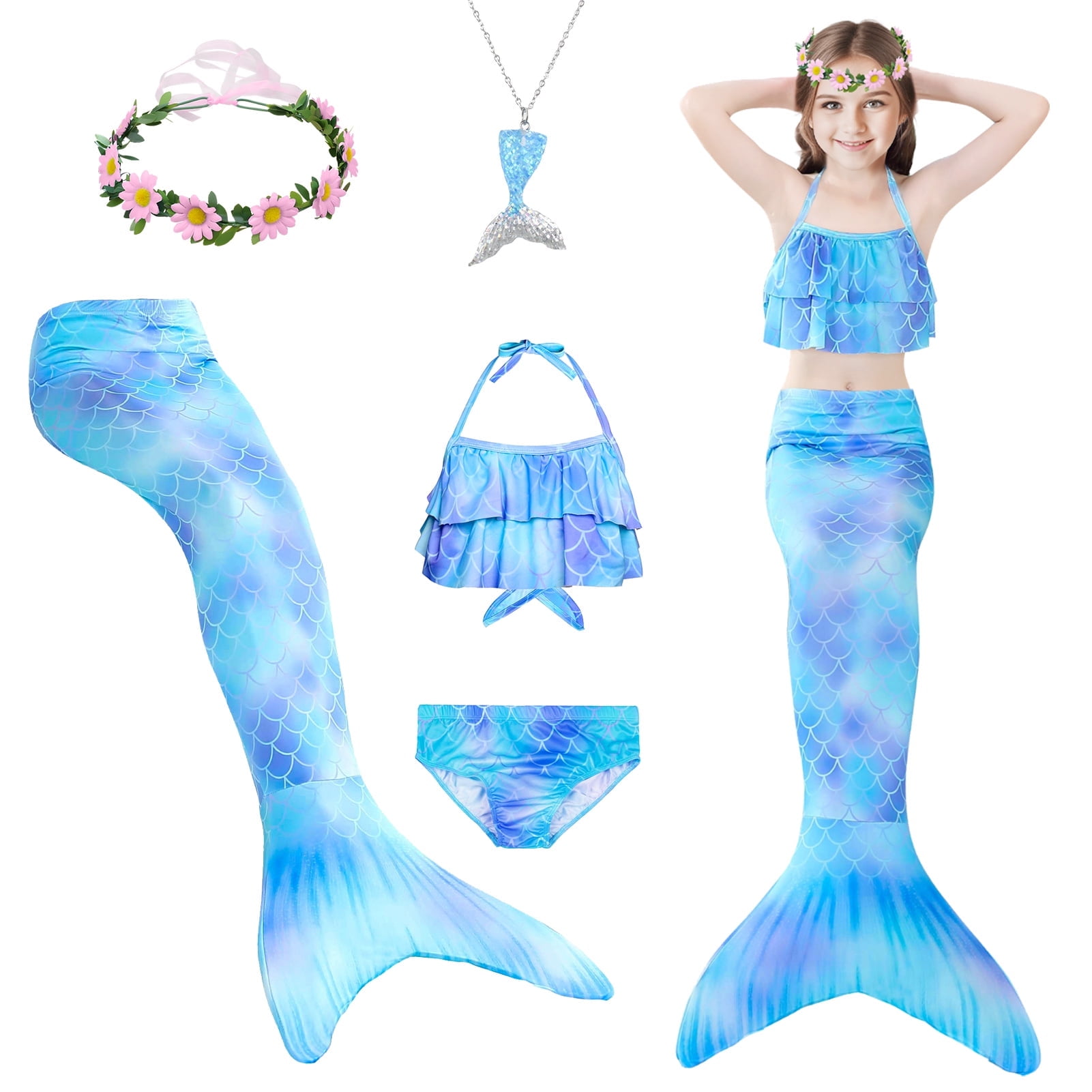 Kicpot 5Pcs Mermaid Tails for Swimming Girls Mermaid Swimsuit-Kids ...