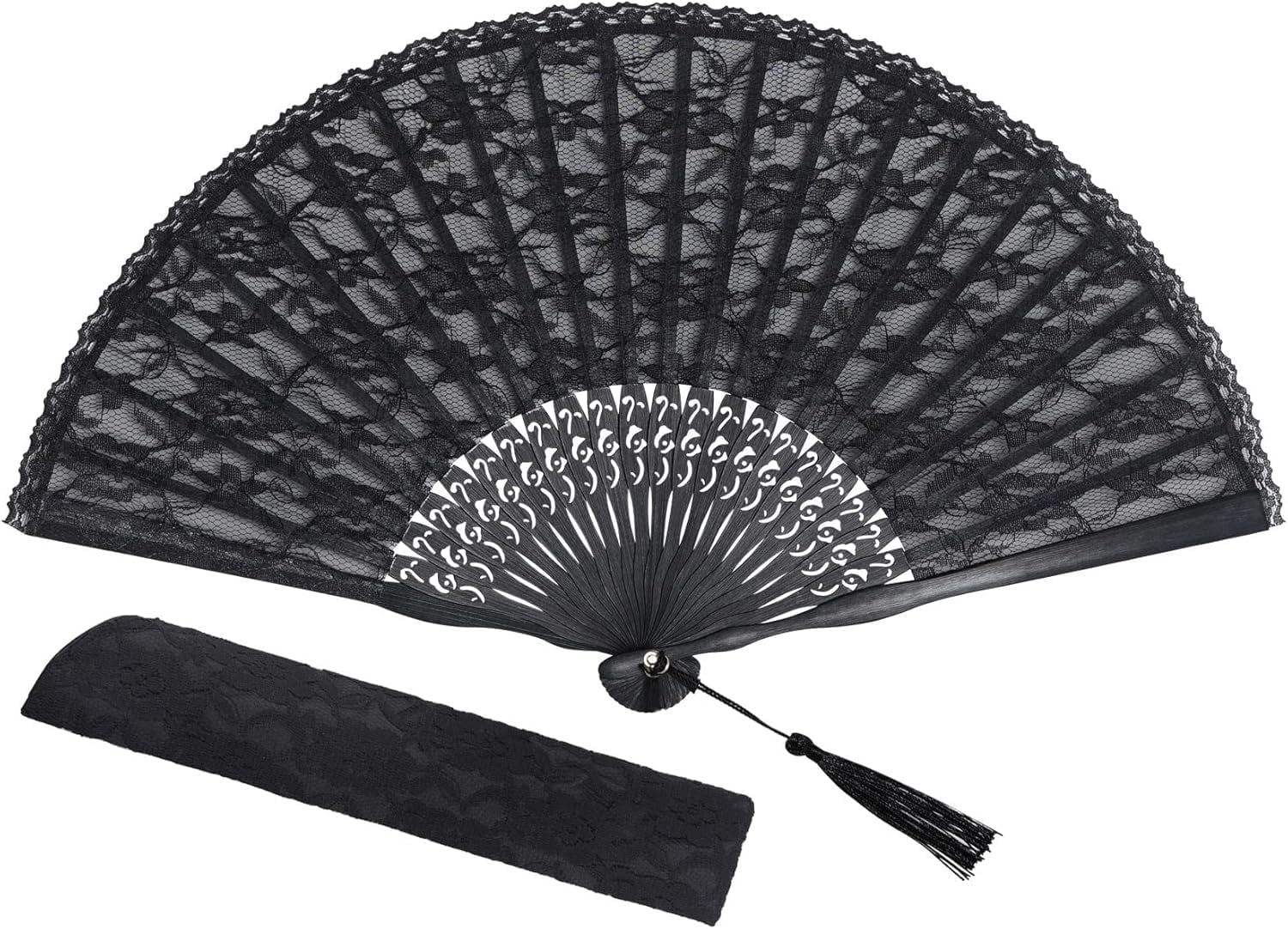 Kicpot Foldable Lace Fan Bamboo Silk Folding Fan Chinese Vintage Style ...