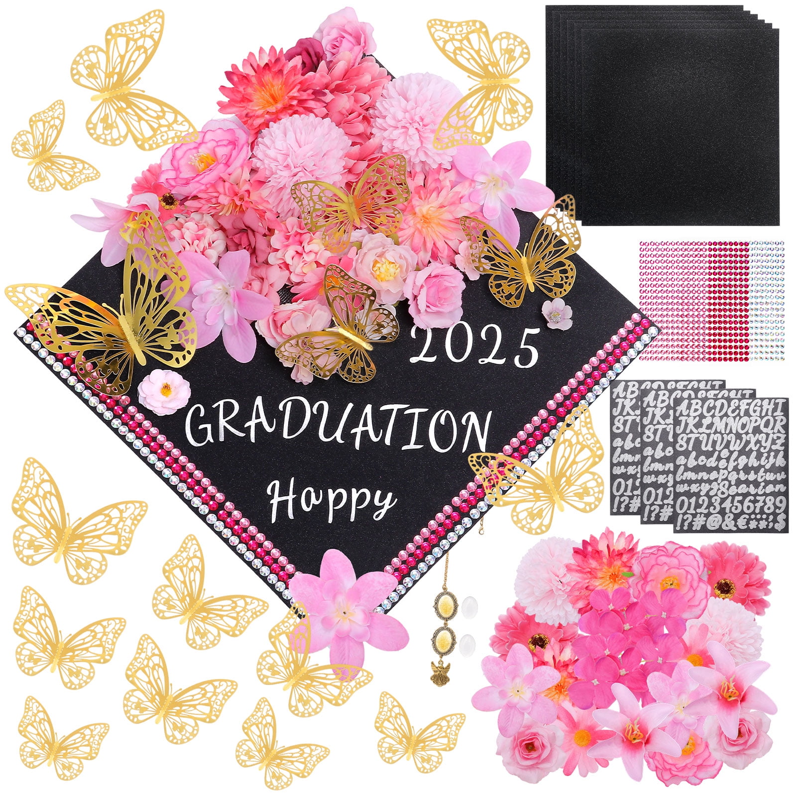 Kicpot Graduation Cap Decorations Kit DIY Grad Cap with Flower 3D ...