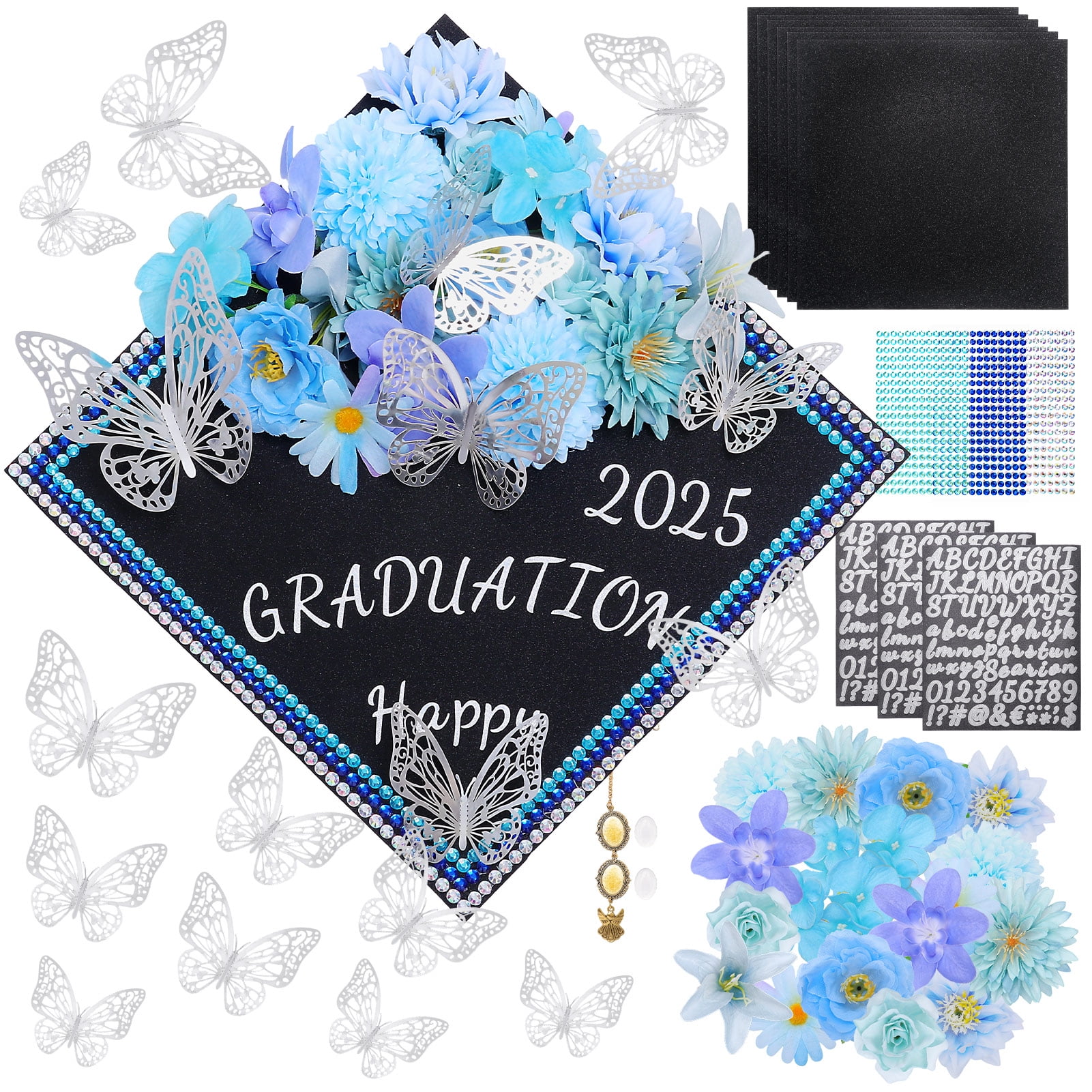 Kicpot Graduation Cap Decorations Kit DIY Grad Cap with Flower 3D ...