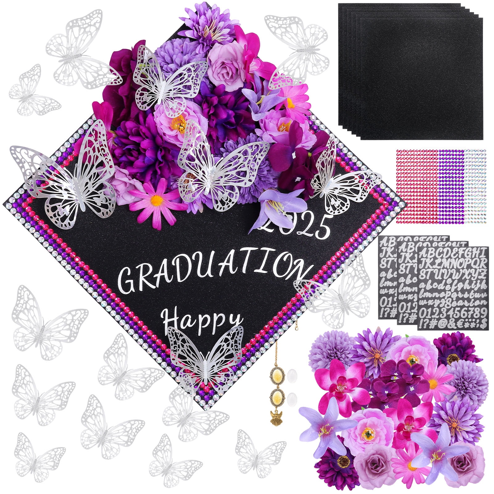 Kicpot Graduation Cap Decorations Kit DIY Grad Cap with Flower 3D ...