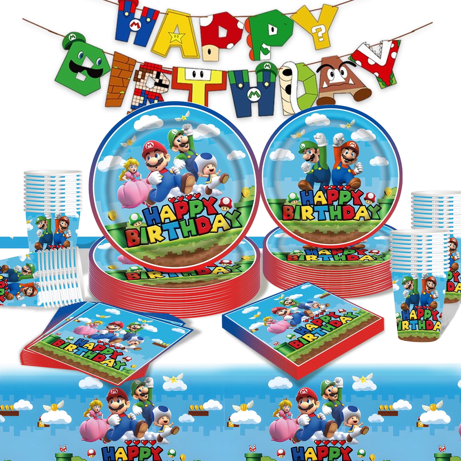 Kicpot Mario Birthday Plates and Napkins Party Supplies, Mario Birthday ...