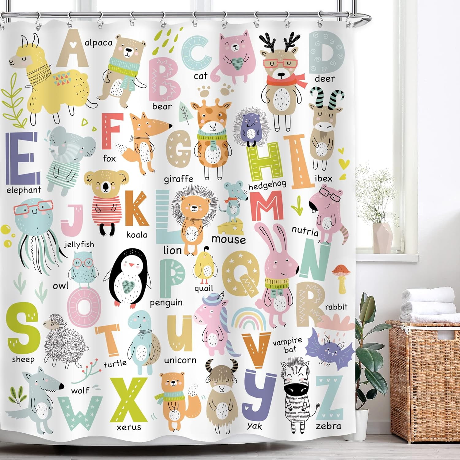 Kid ABC Alphabet Shower Curtain Bathroom Set 60Wx71H Inches Funny ...