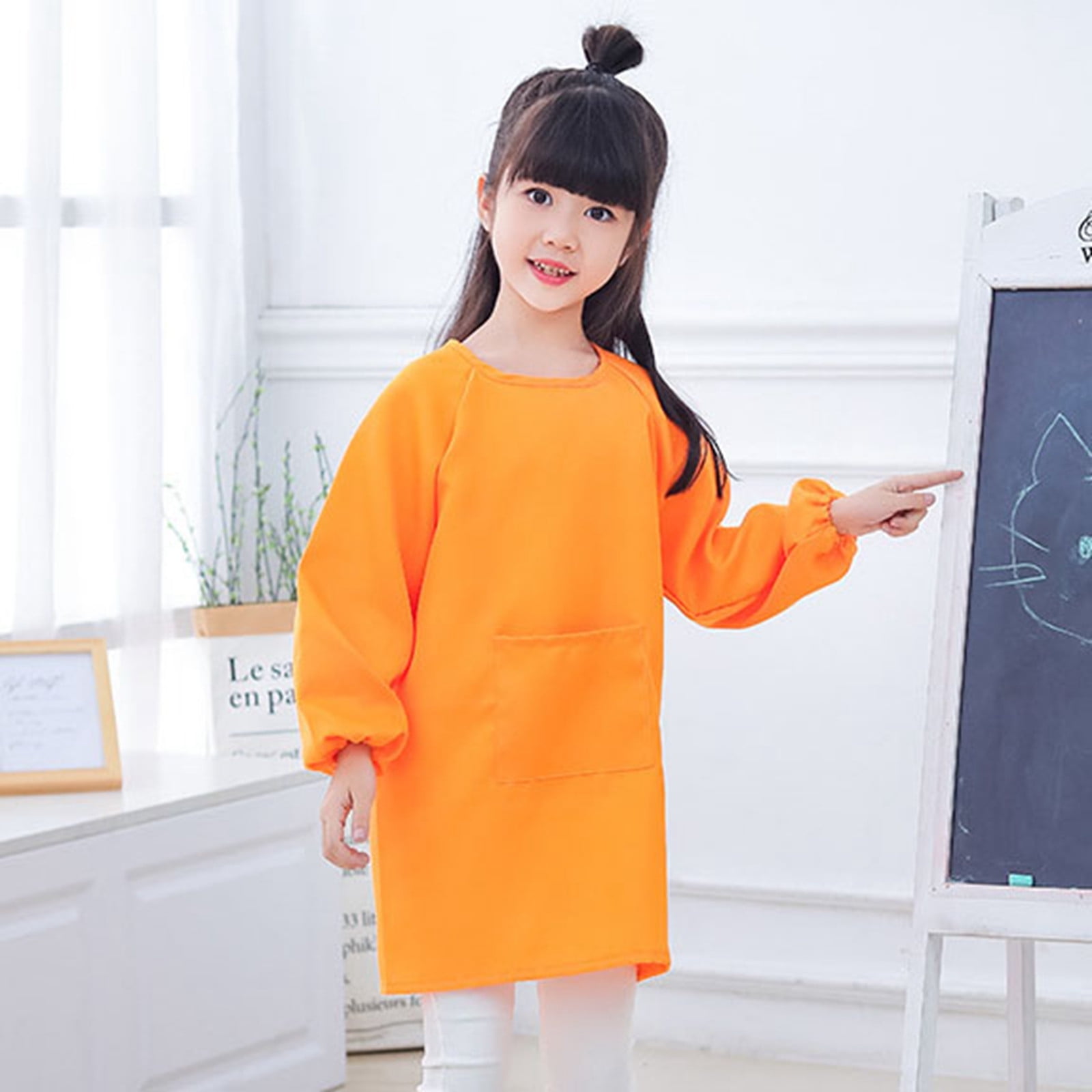 Kid Art Smock Solid Color With Pocket Apron For Children Printed Artist Painting Aprons Smocks ...